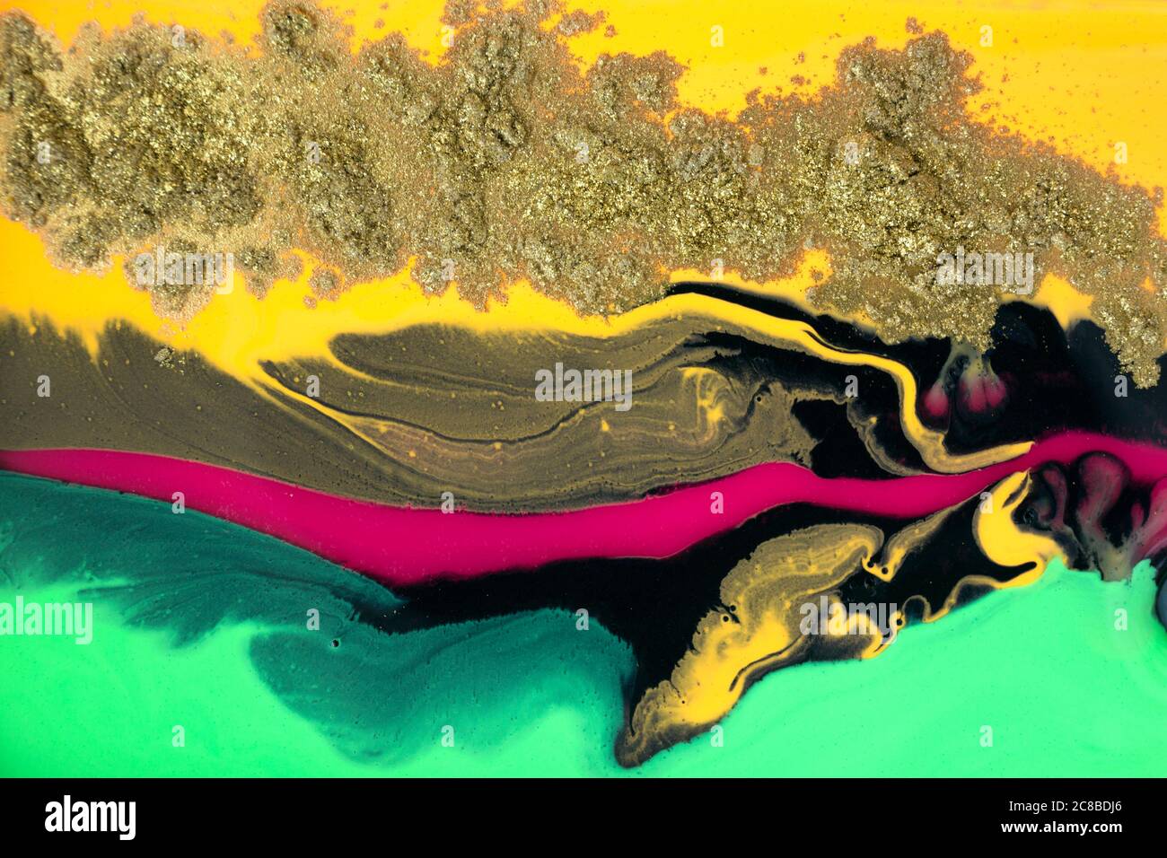 Colorful bright abstract marble pattern with golden powder scattering ...