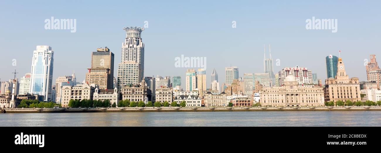 Shanghai, China - April 19, 2018: Panorama of the Bund (Waitan). The ...
