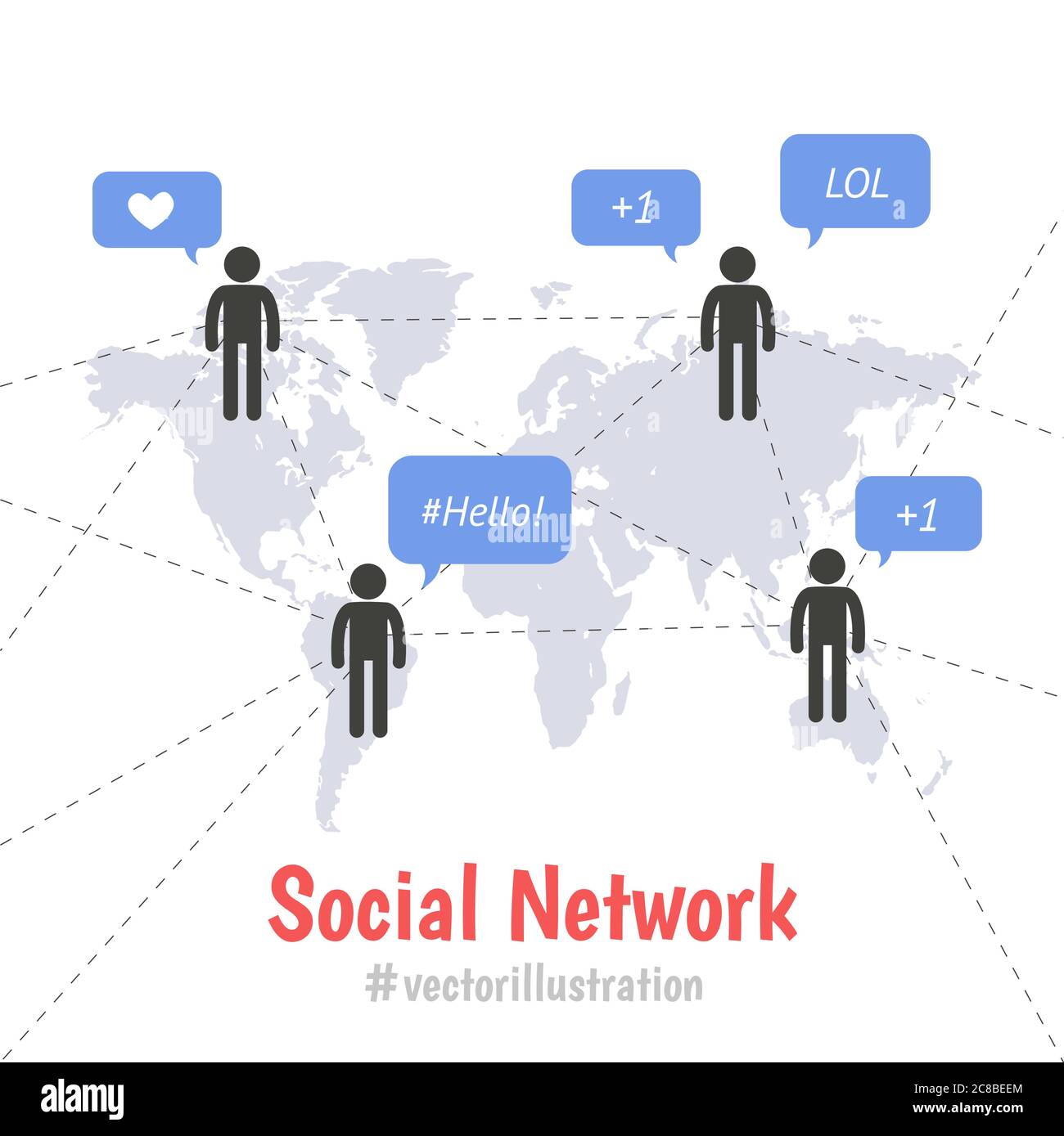 Social network concept. Pictogram people on world map connection by ...