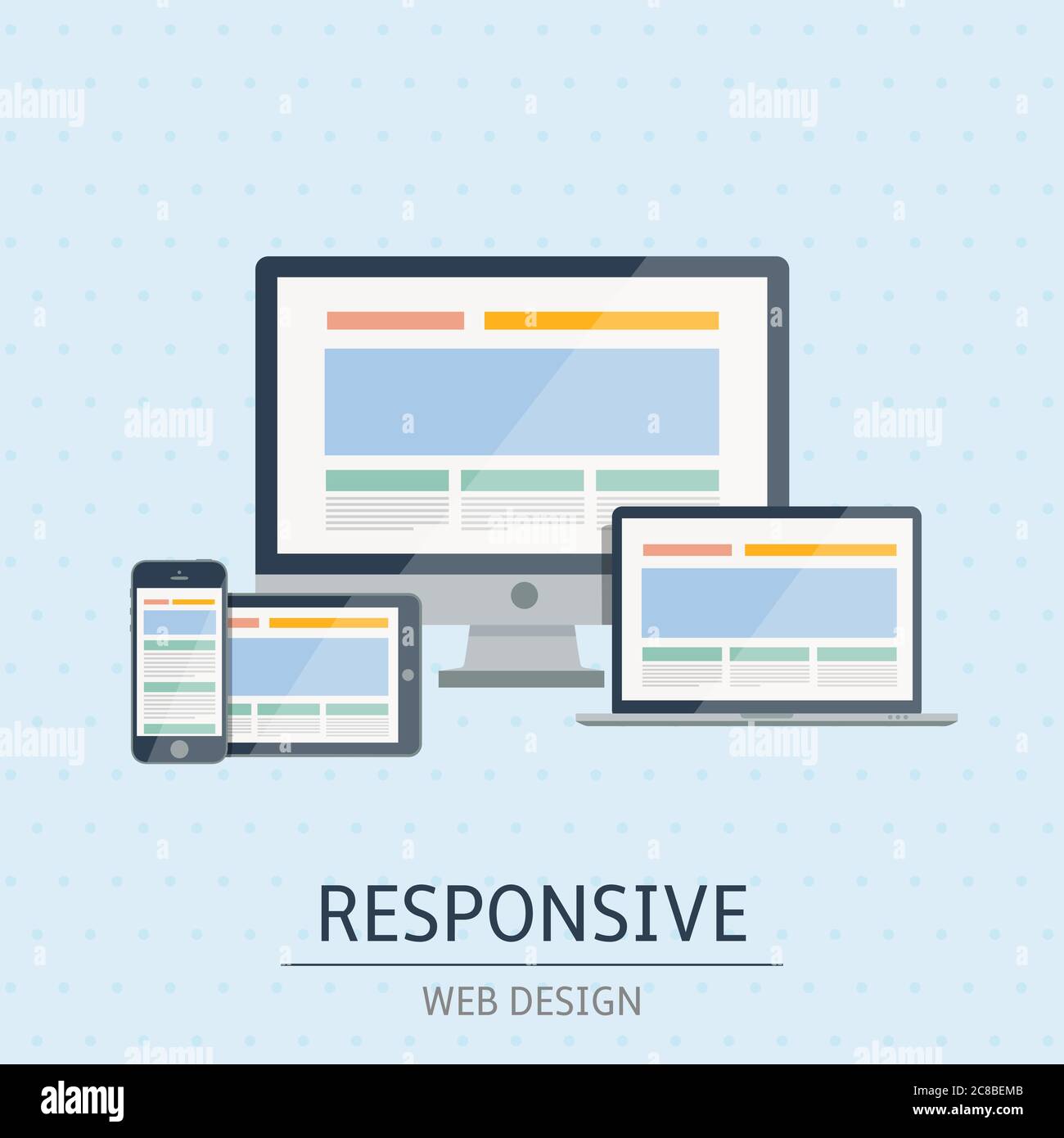 Vector illustration of flat concept responsive web design on blue background Stock Vector Image ...