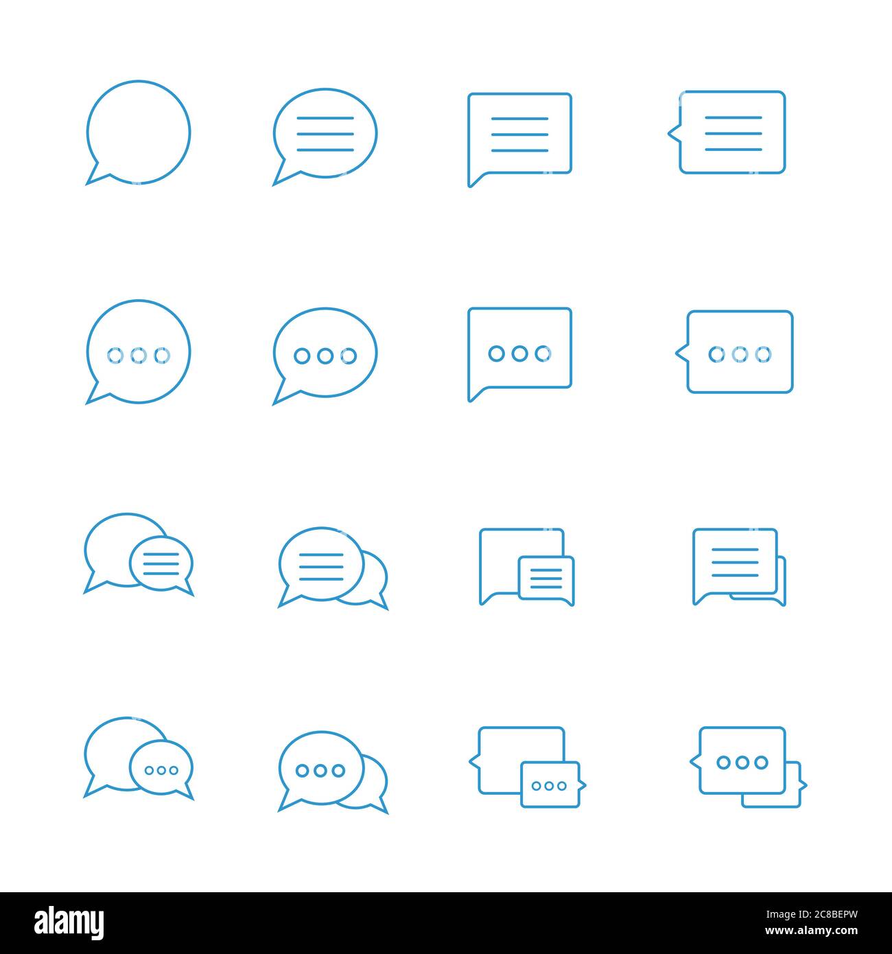 Outline thin Speech bubble icons set on white background. Vector ...