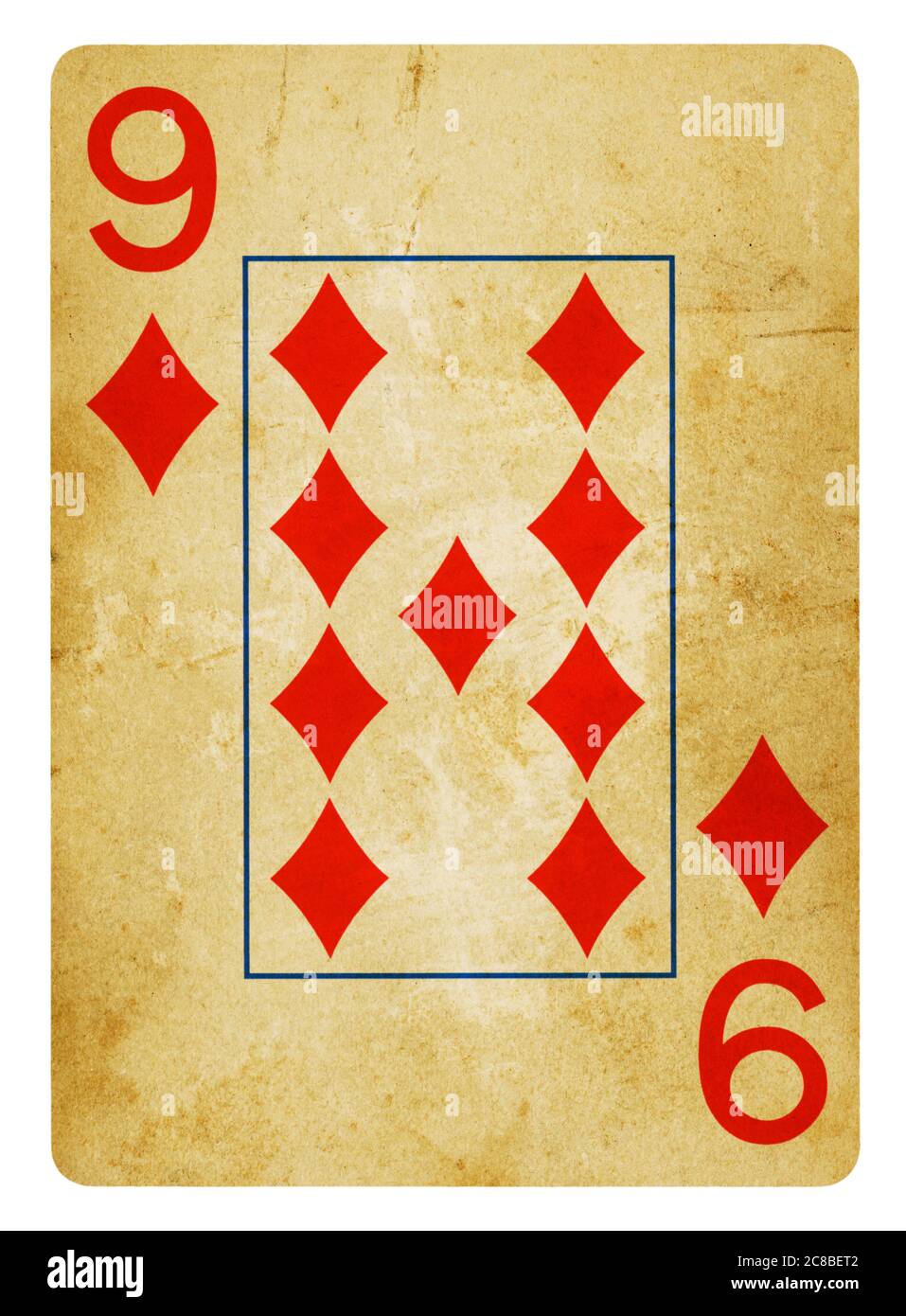 Nine of Diamonds Vintage playing card - isolated on white (clipping ...