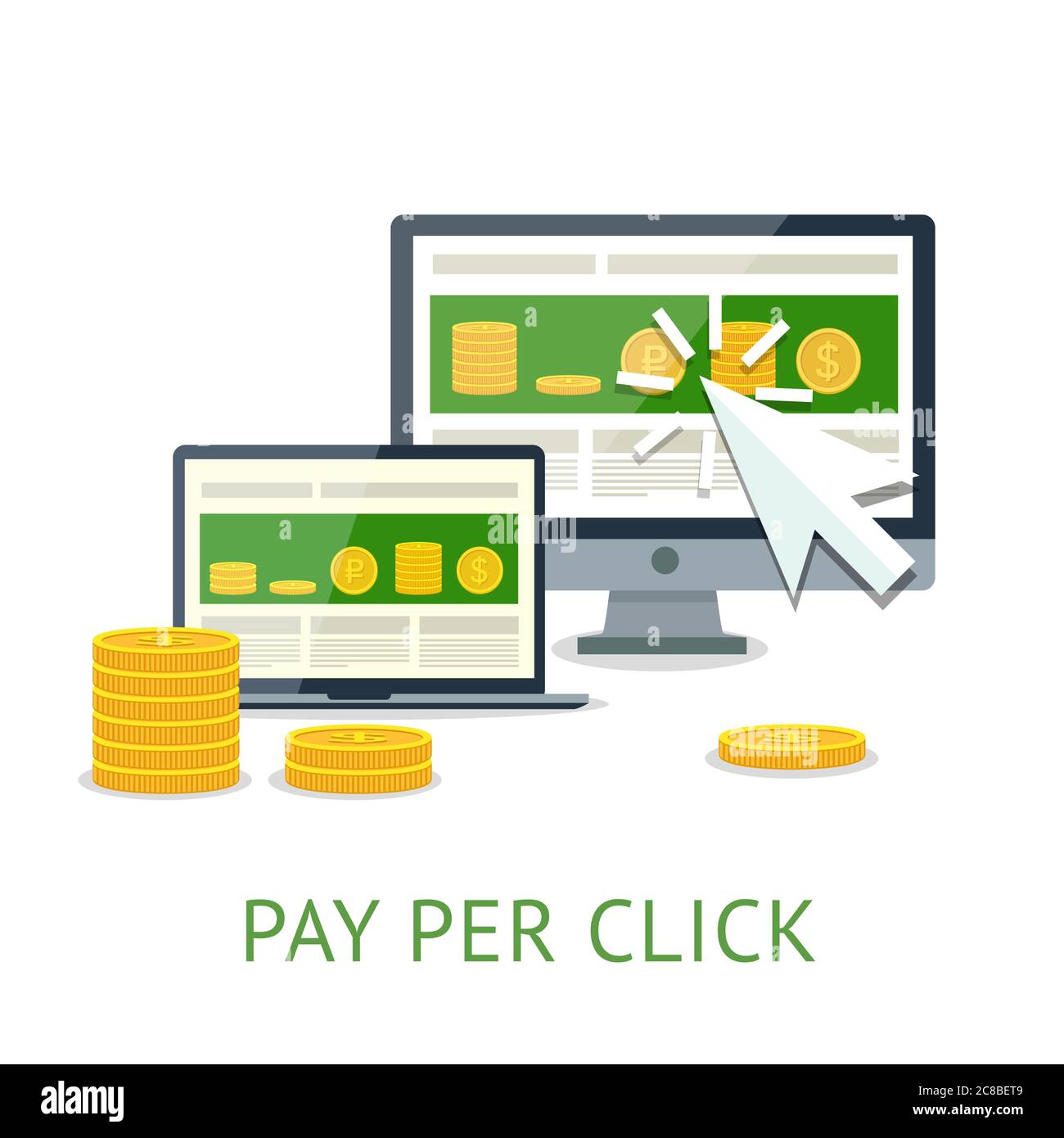 Computer and notebook. Flat concept of pay per click ppc internet ...