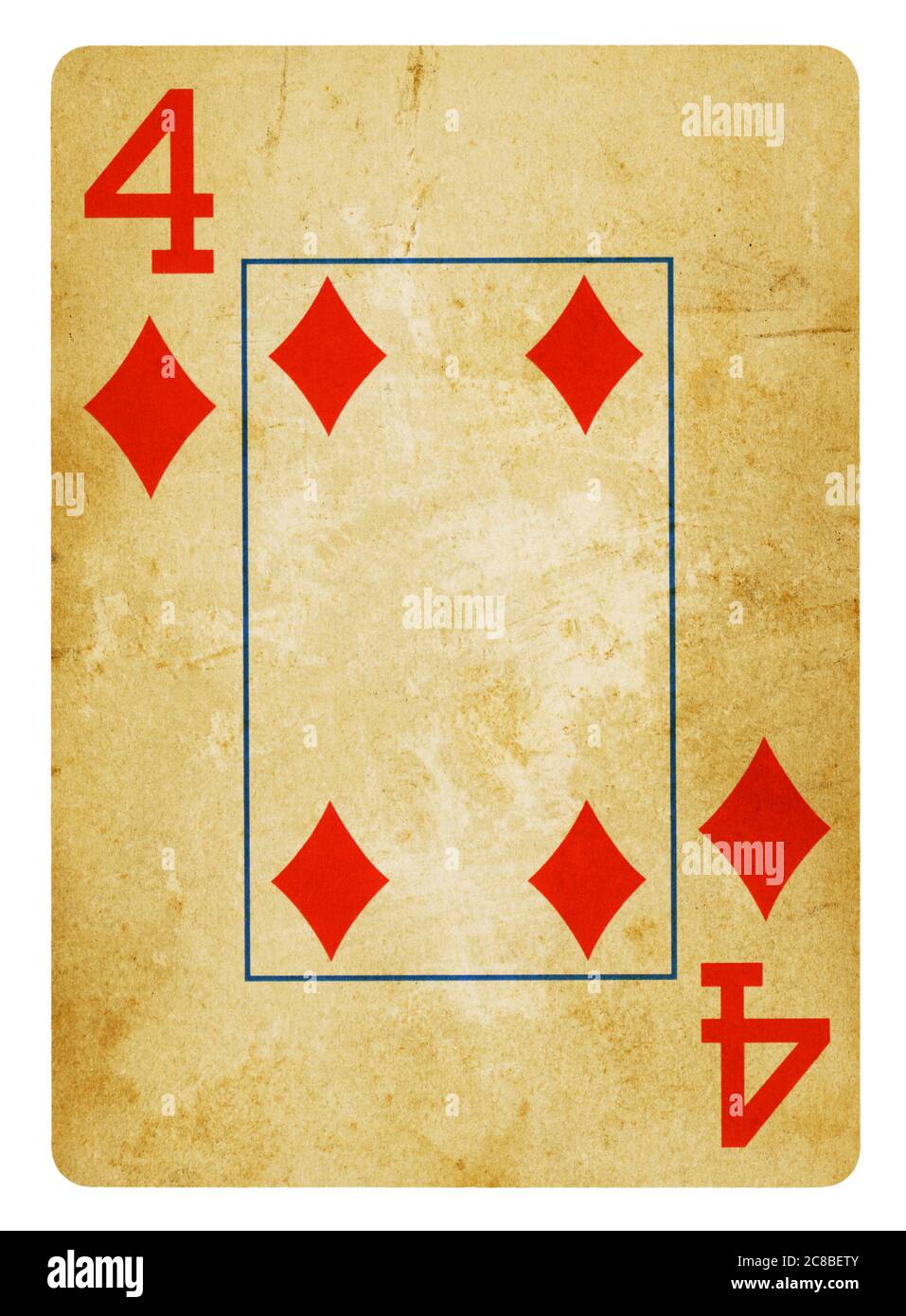 Four of Diamond Vintage playing card - isolated on white (clipping path ...