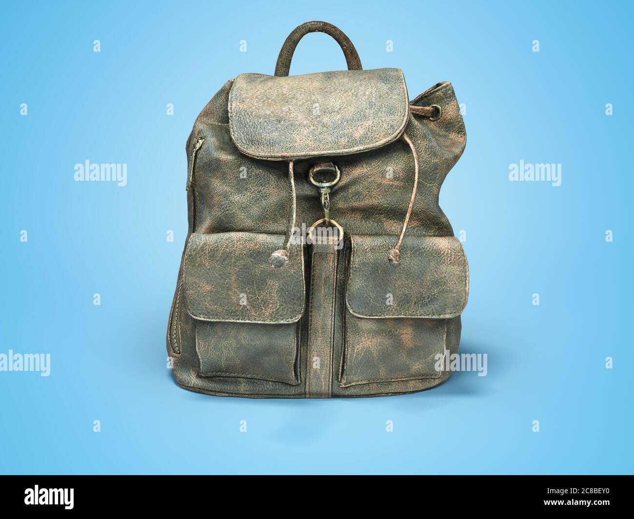 3D rendering leather school backpack on blue background with shadow ...