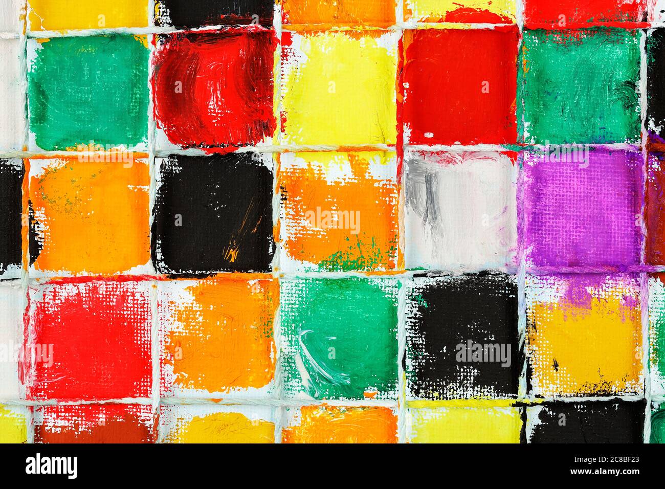 abstract colorful squares painted on canvas with acrylic paint Stock ...
