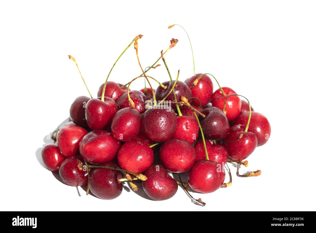 Cherries with water drops. Fresh ripe cherry isolated on white ...