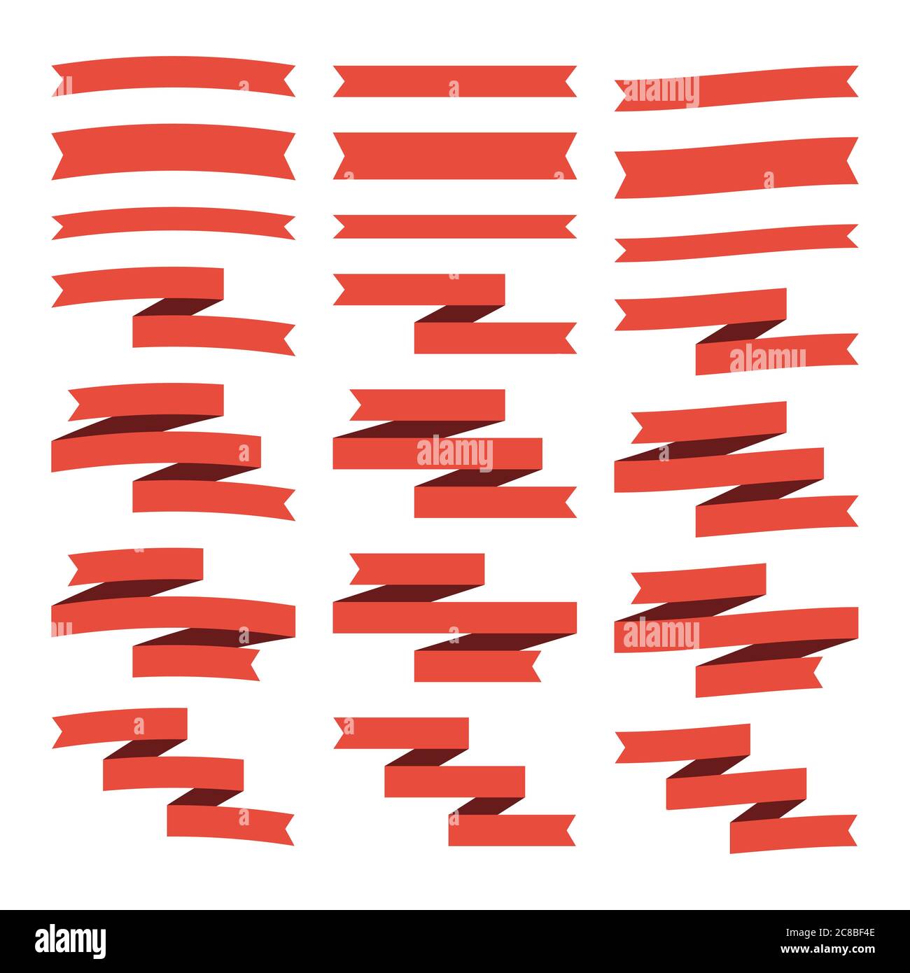 Collection of red flat style ribbons isolated on white with space for ...