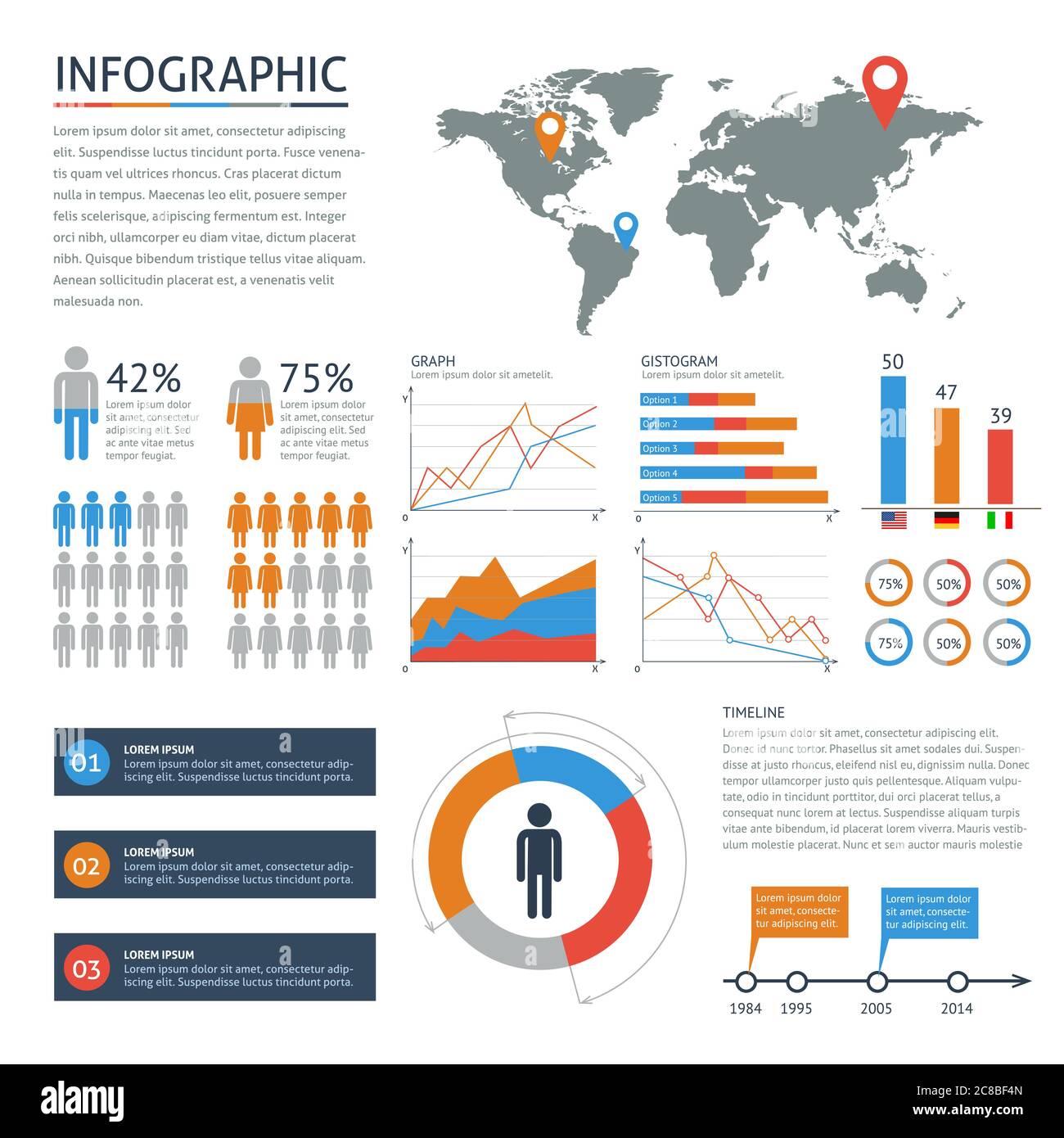 Human infographic vector illustration with word map, charts and other ...