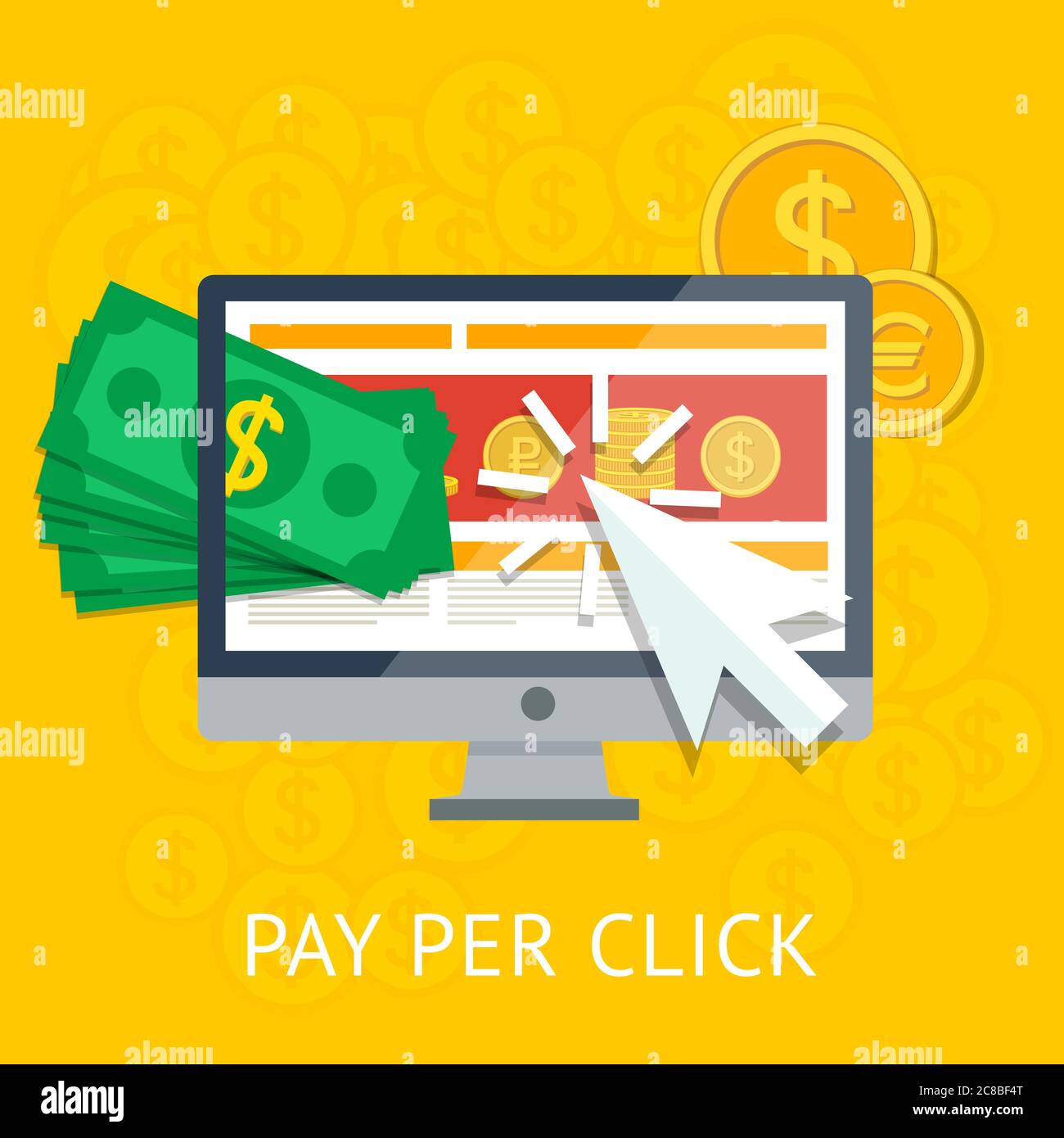 Flat vector illustration concept of pay per click internet advertising ...