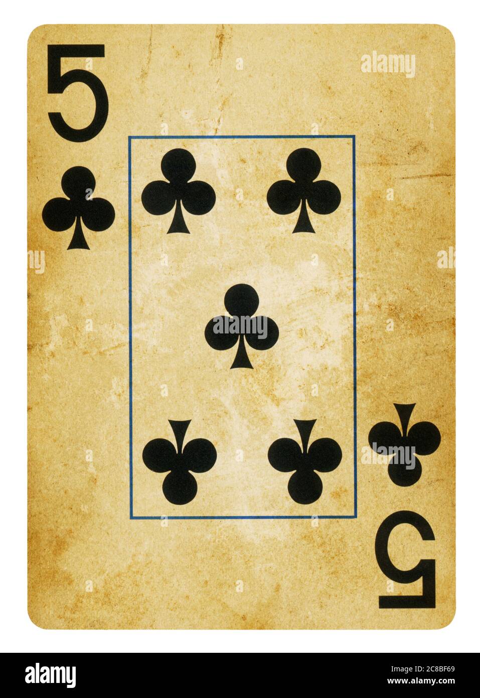 Five of Clubs Vintage playing card - isolated on white (clipping path ...