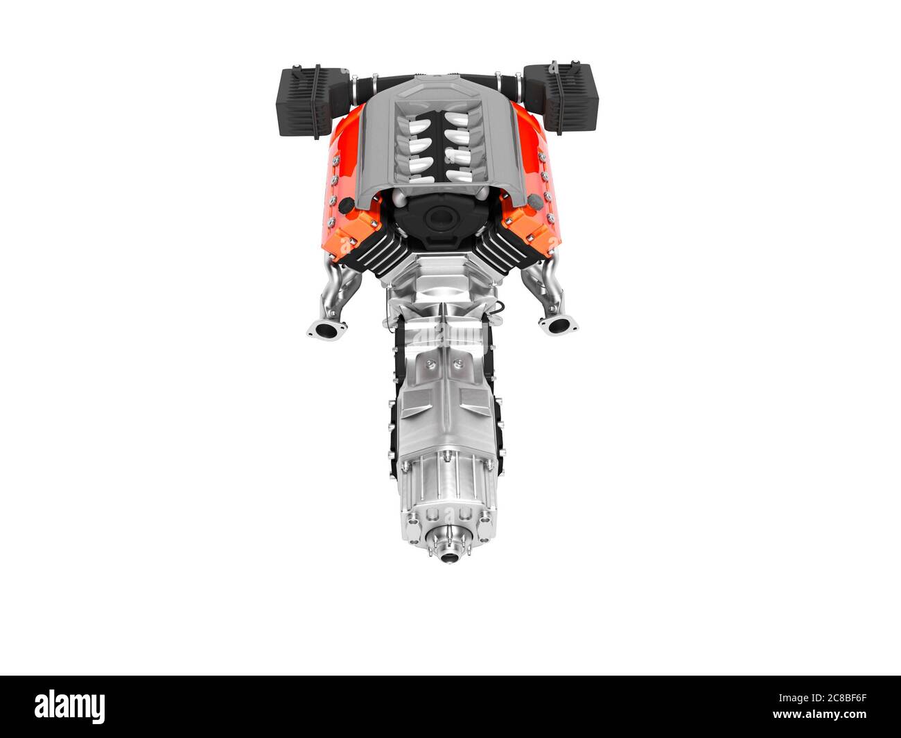 Car motor with air filters collector and gearbox top view 3d render on ...