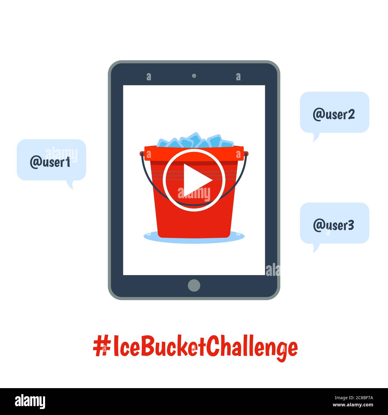 ALS ice bucket challenge concept with flat tablet and bucket with ice ...