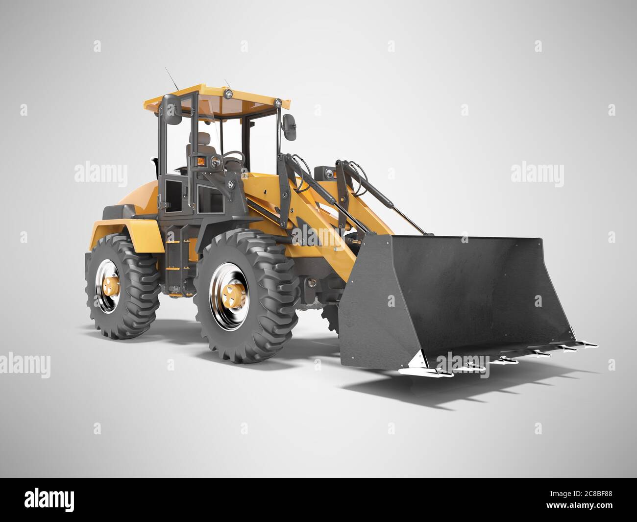Concept excavator tractor for road works 3d render on gray background ...