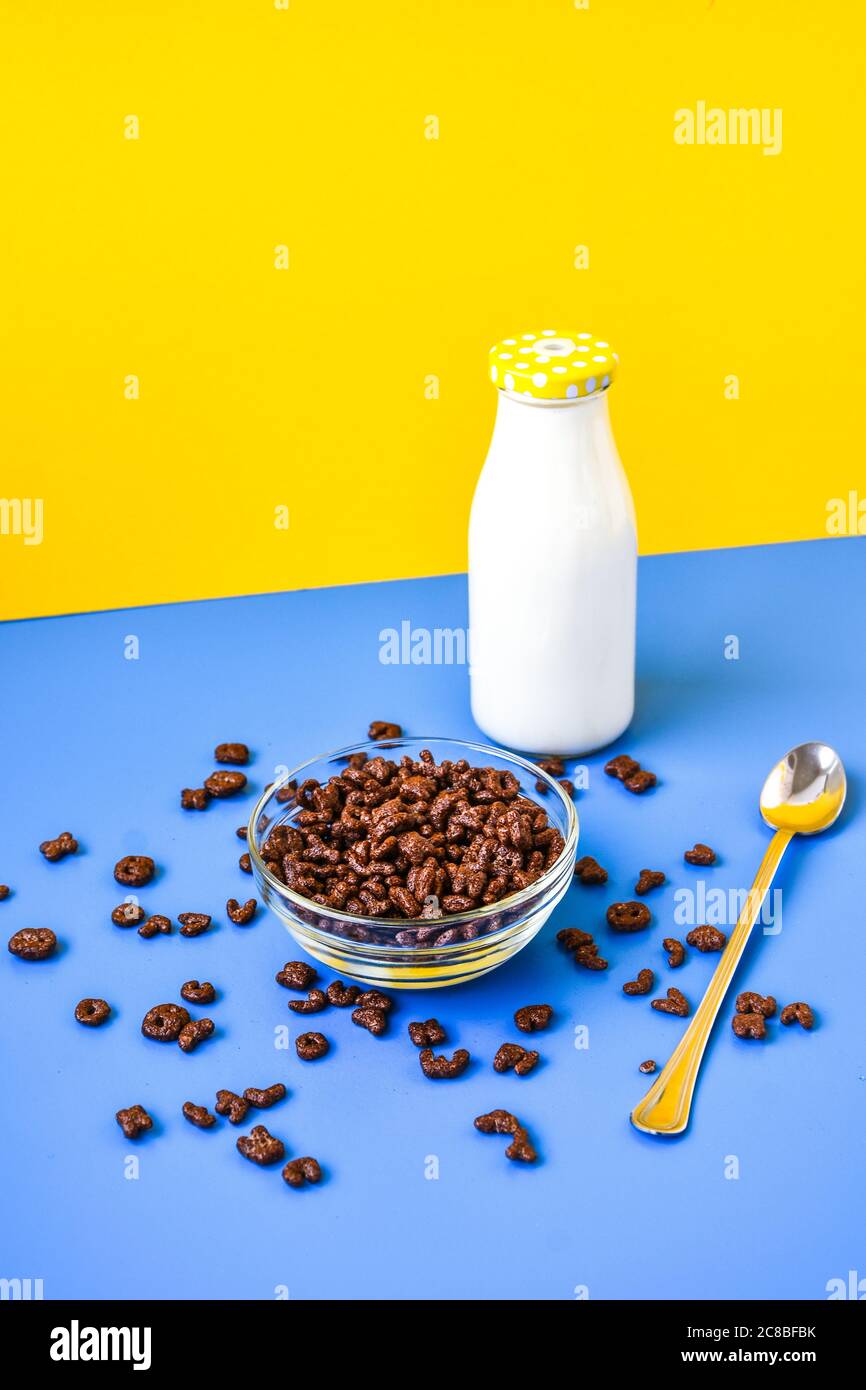 Chocolate cornflakes in the shape of letters of the English alphabet ...