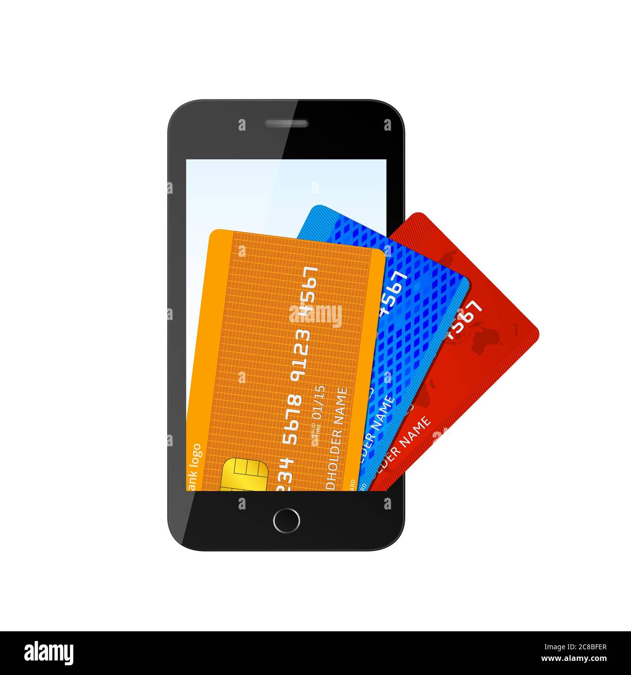 Vector Illustration of very realistic credit cards in smartphone ...