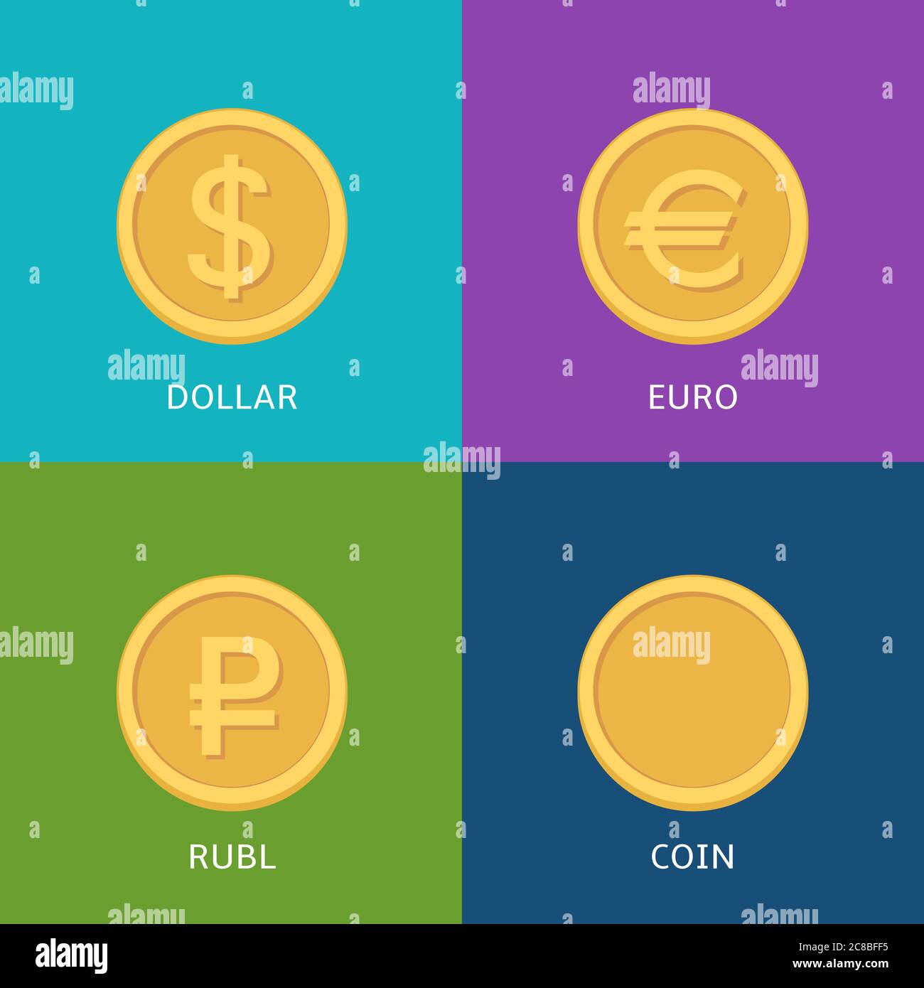 Vector set of flat coins on colorfull background Stock Vector Image ...