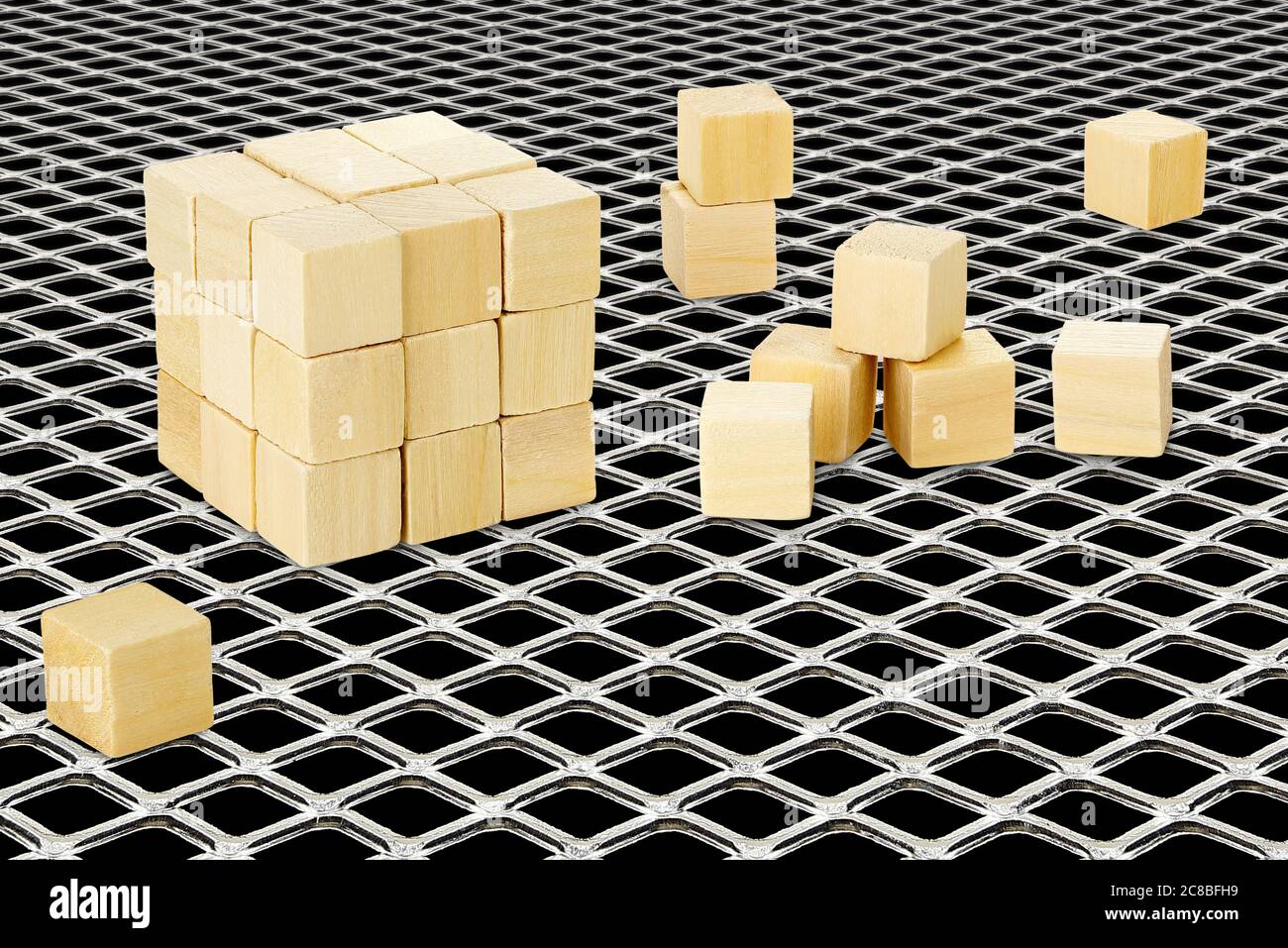 Wooden Cubes Forming A Bigger Cube On Mesh Abstract Creativity Concept