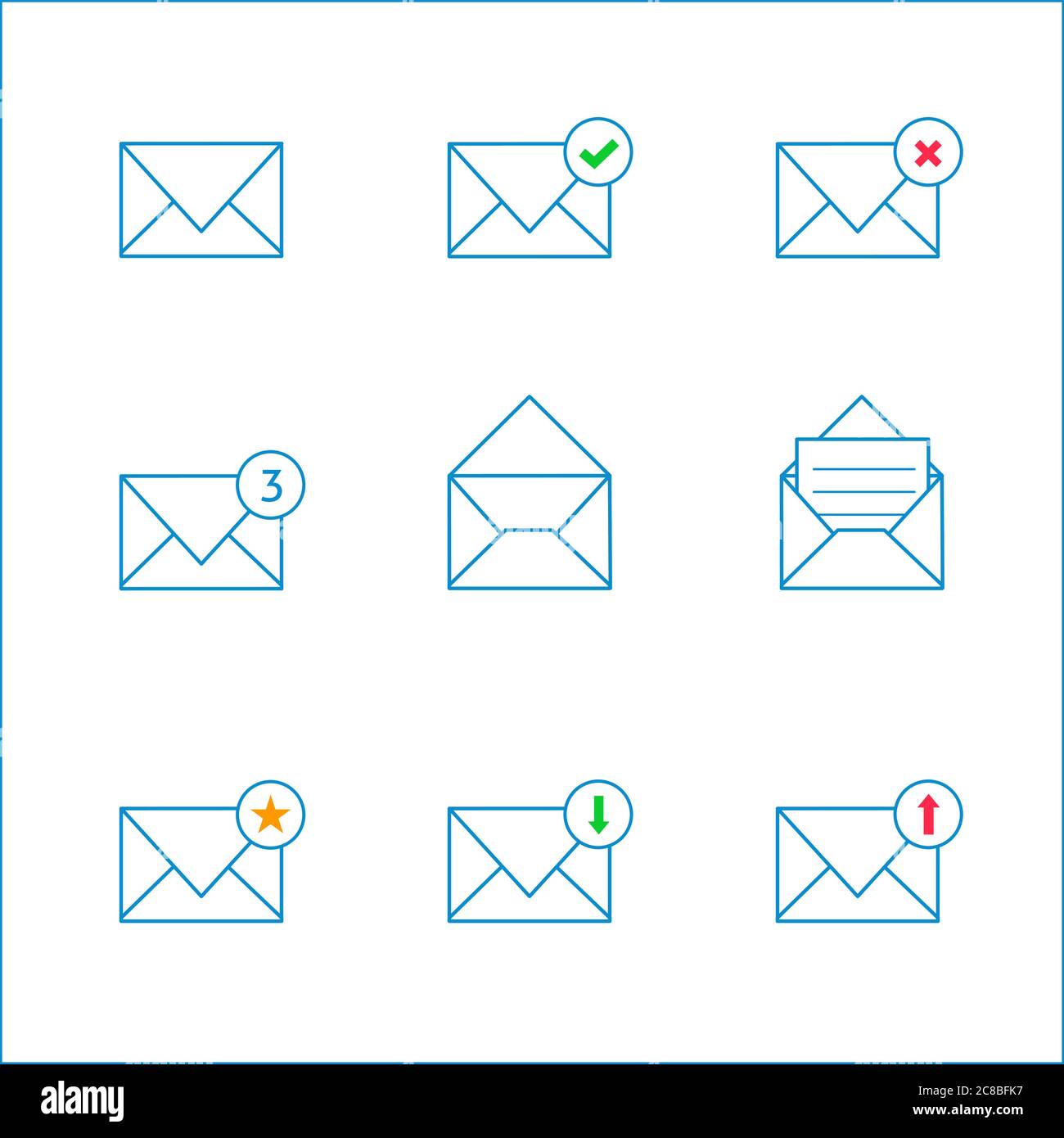 Vector set of outline envelope icons with different condition Stock ...