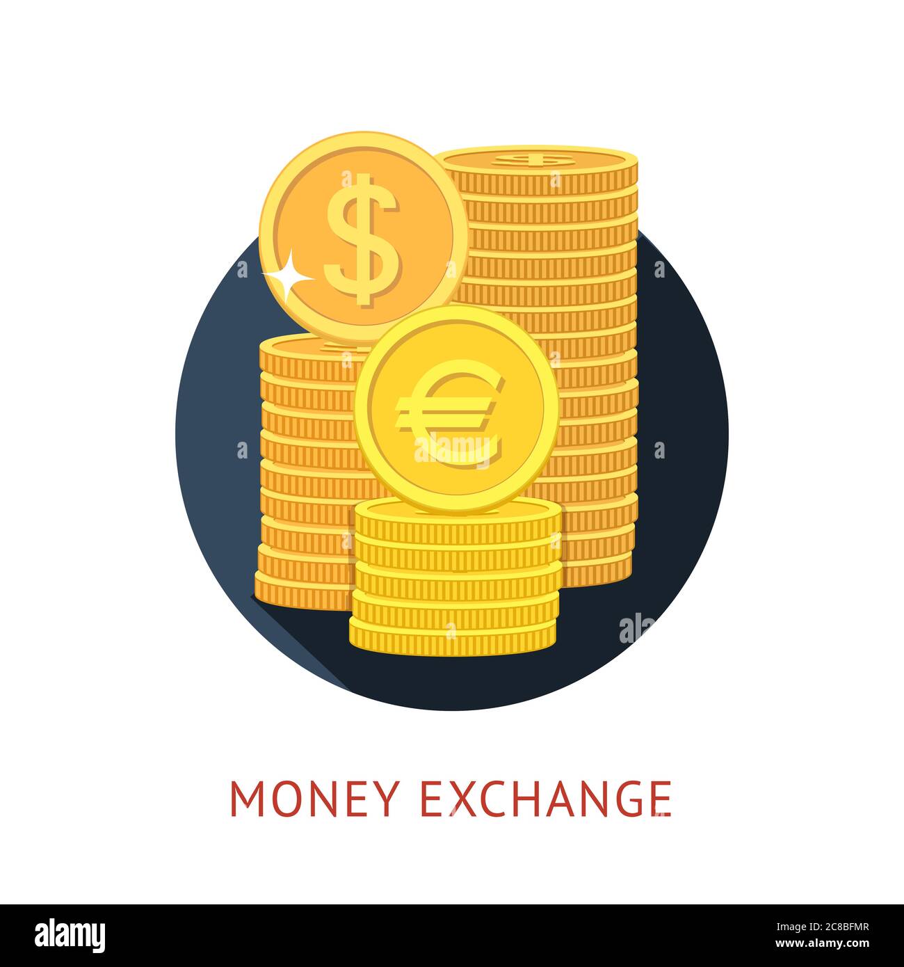 Vector illustration in flat style with long shadow. Currency exchange ...