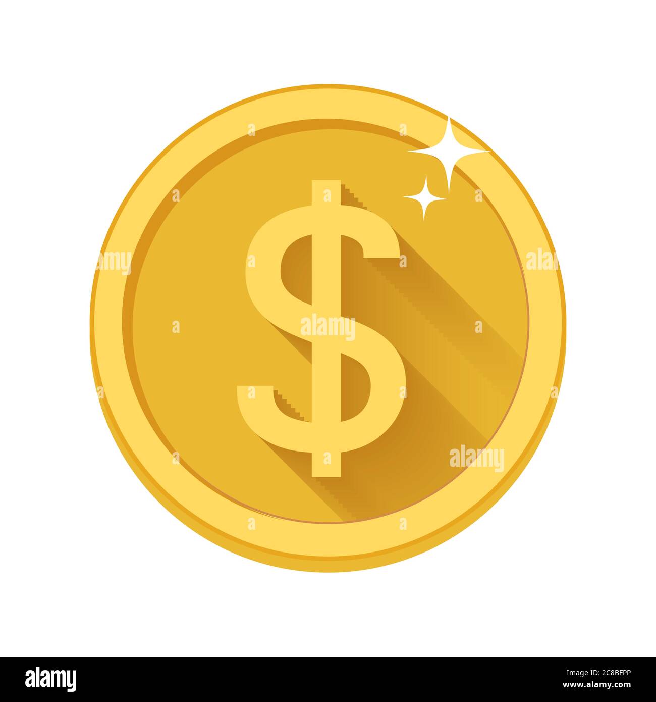 Vector flat dollar icon with long shadow isolated on white background ...