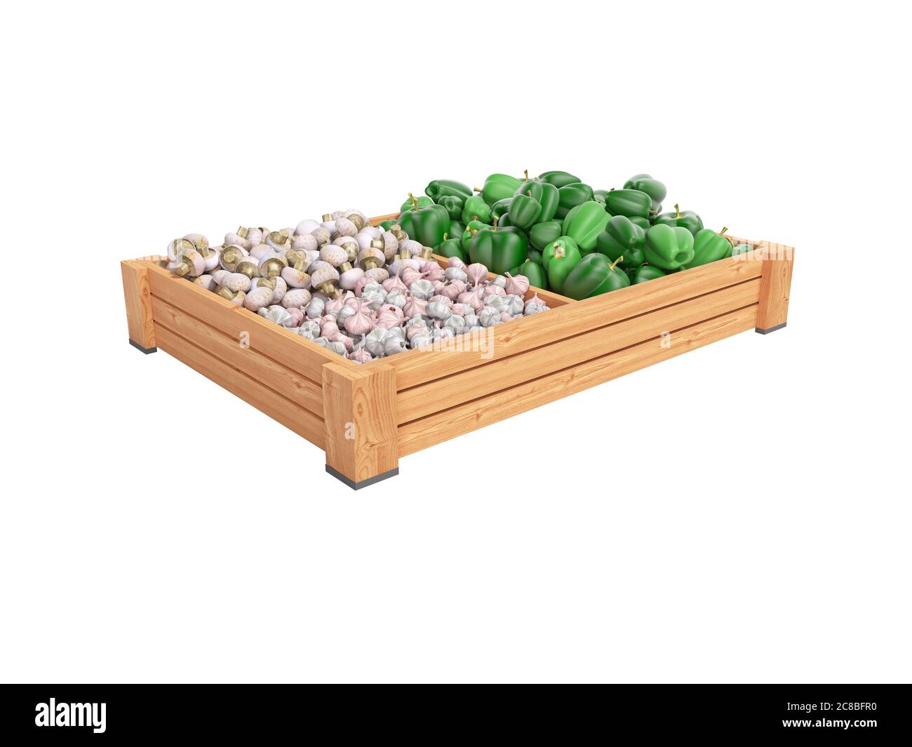 Concept selling set of vegetables in wooden boxes of green pepper ...