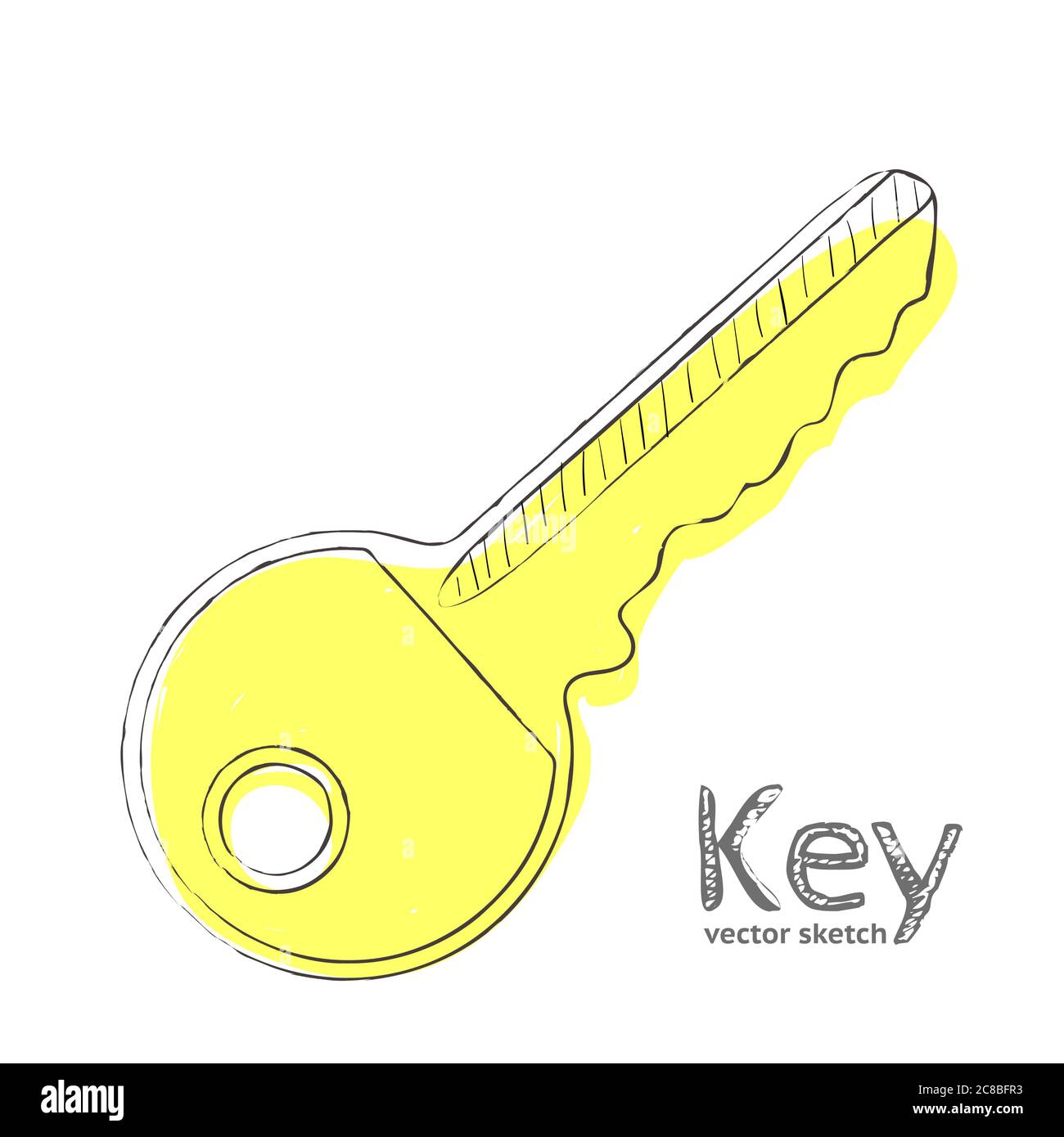 Vector cketch illustration of yellow key isolated on white background ...