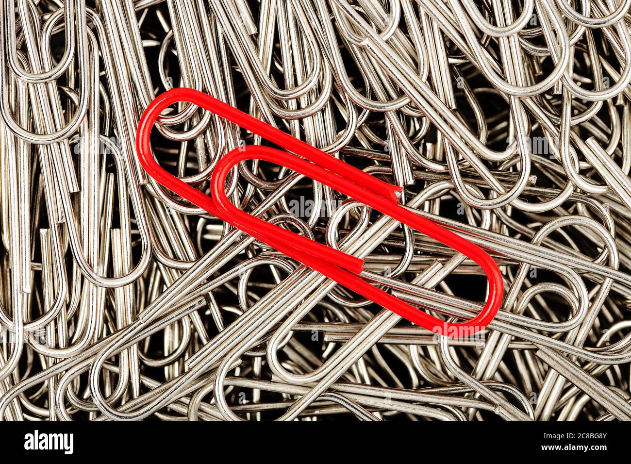 red paper clip on silver clips, different concept Stock Photo - Alamy