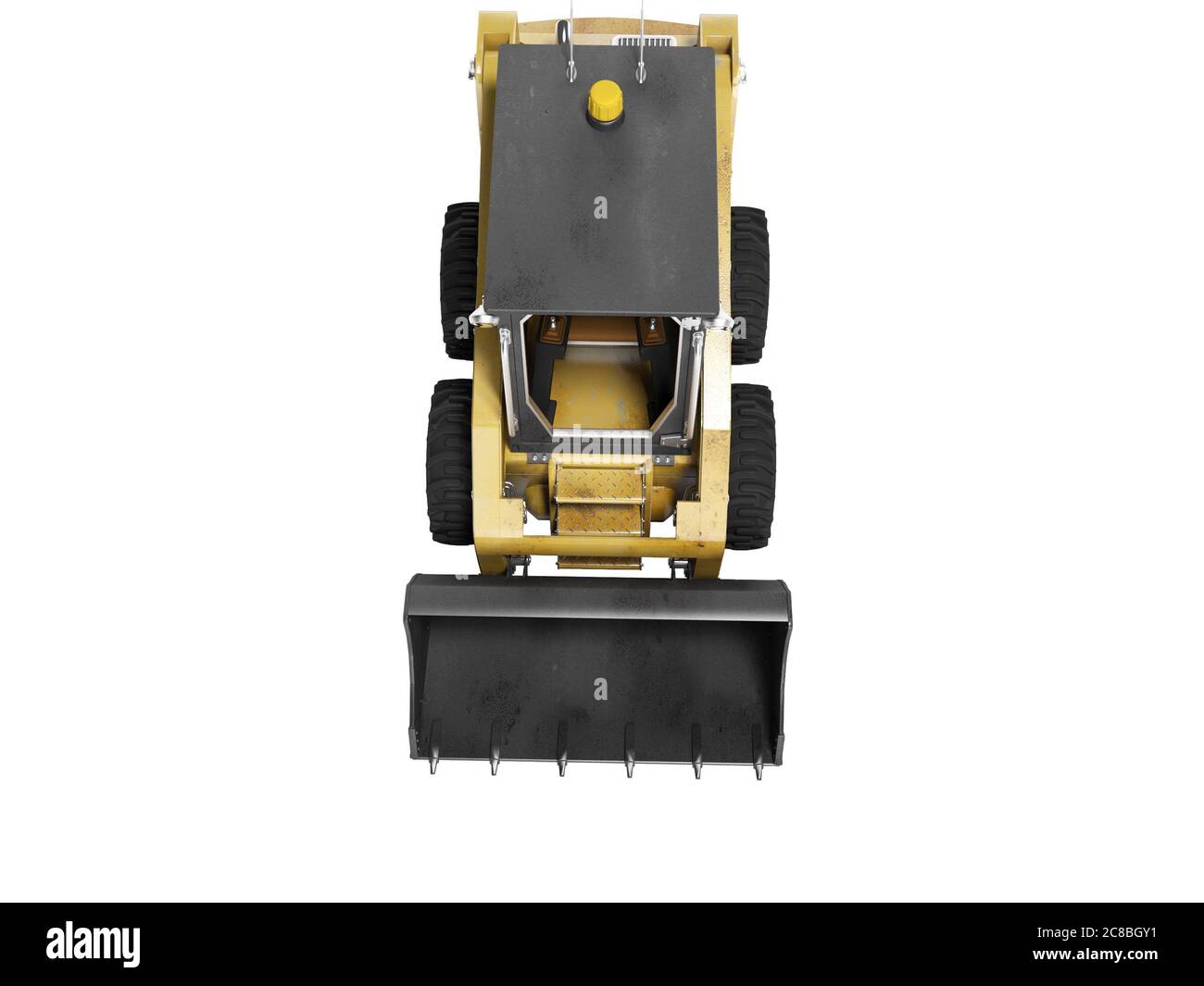 Yellow diesel loader with front bucket top view 3d render on white ...