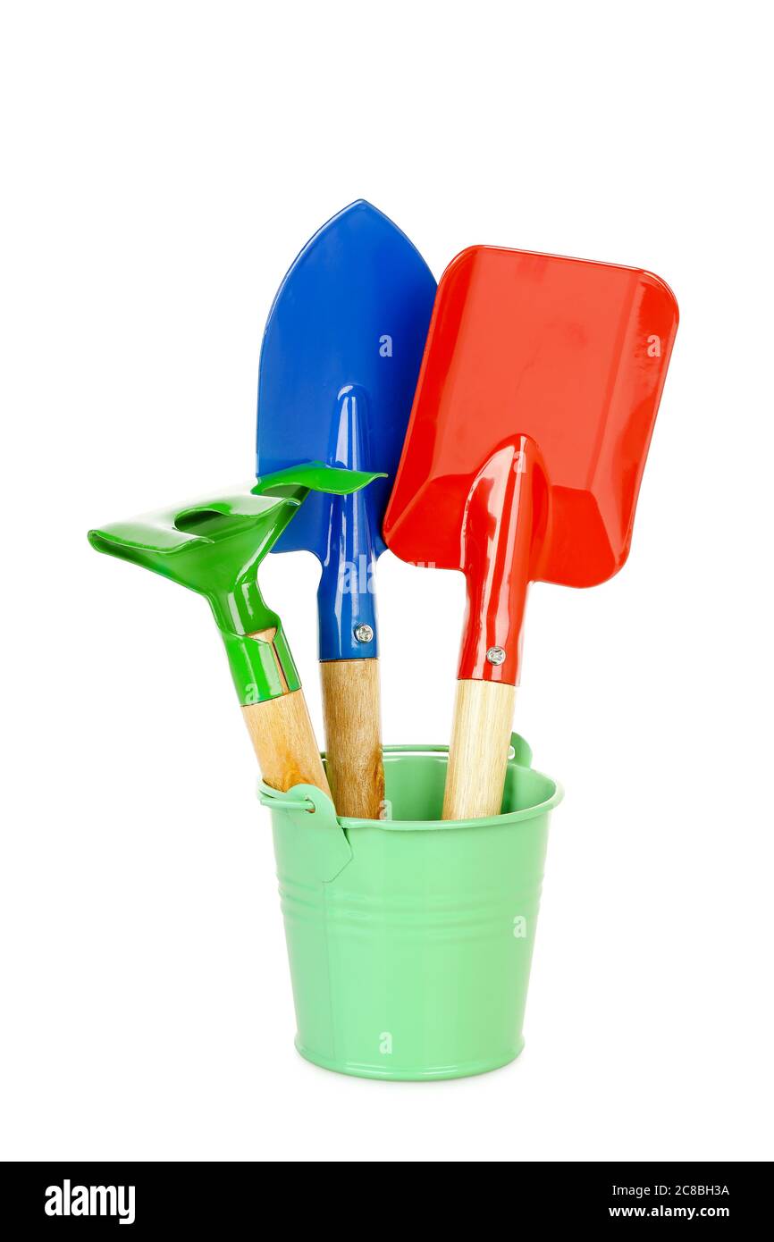set of colorful gardening tools isolated on white Stock Photo - Alamy