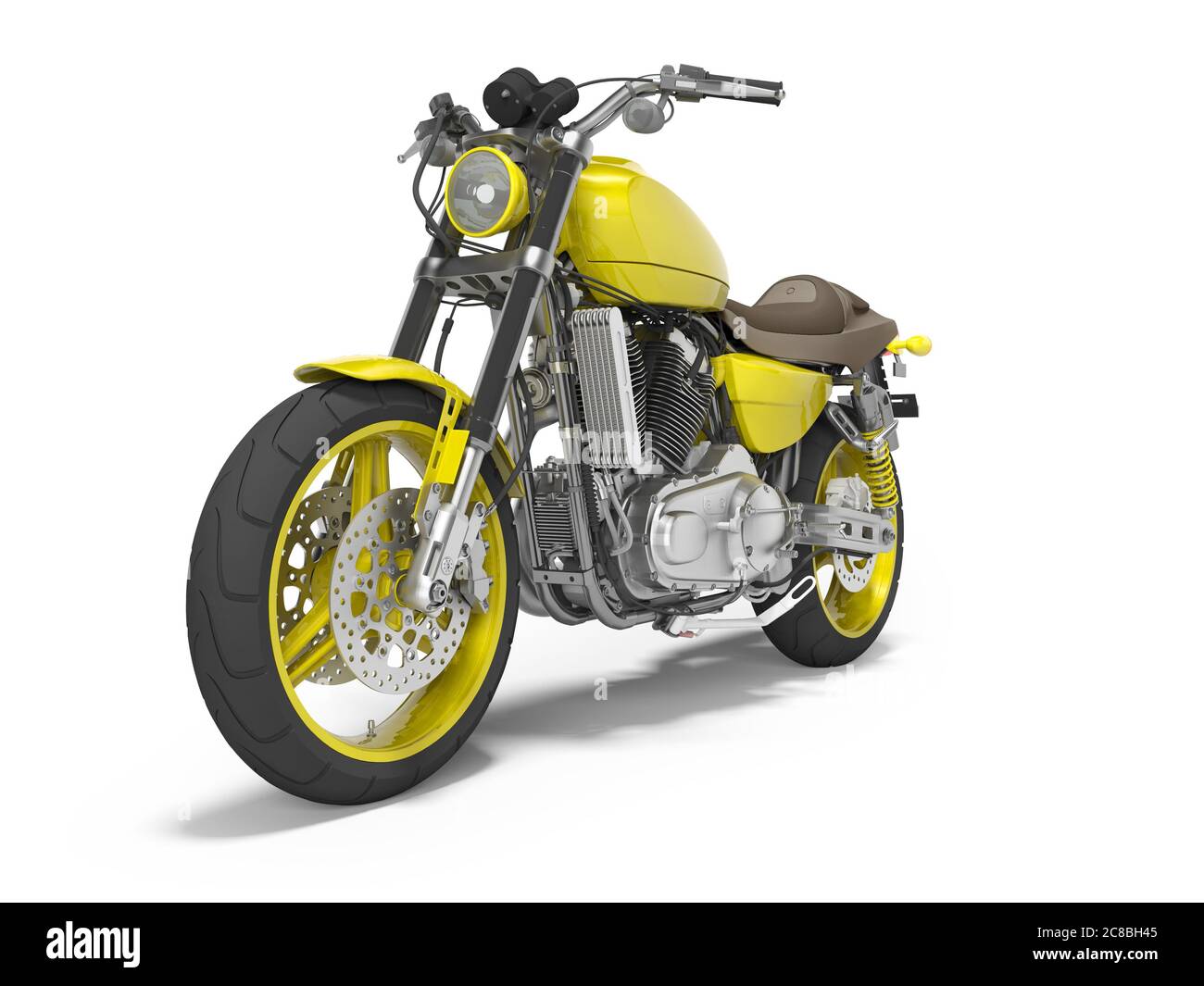 Yellow motorbike on two places front view 3d render on white background ...