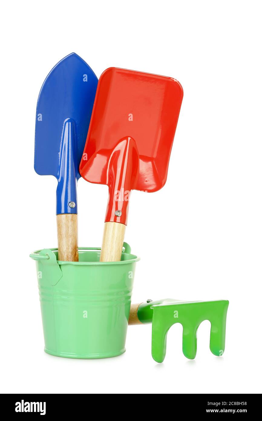 set of colorful gardening tools isolated on white Stock Photo - Alamy
