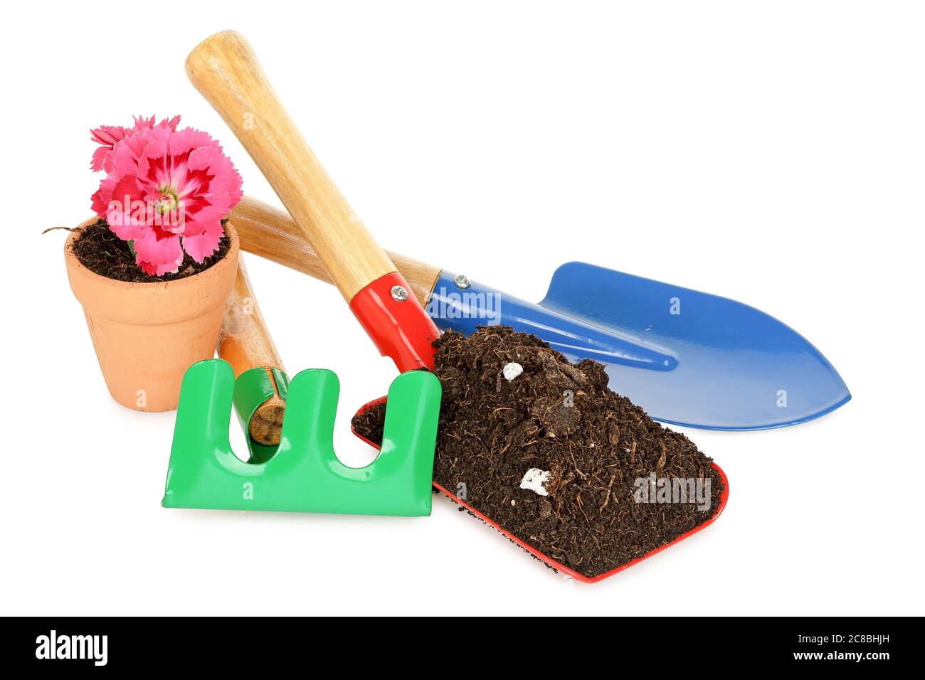 set of colorful gardening tools isolated on white Stock Photo - Alamy