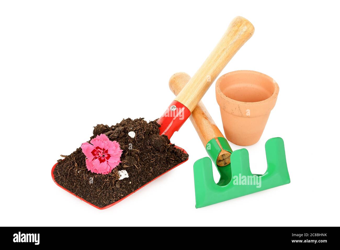 set of colorful gardening tools isolated on white Stock Photo - Alamy