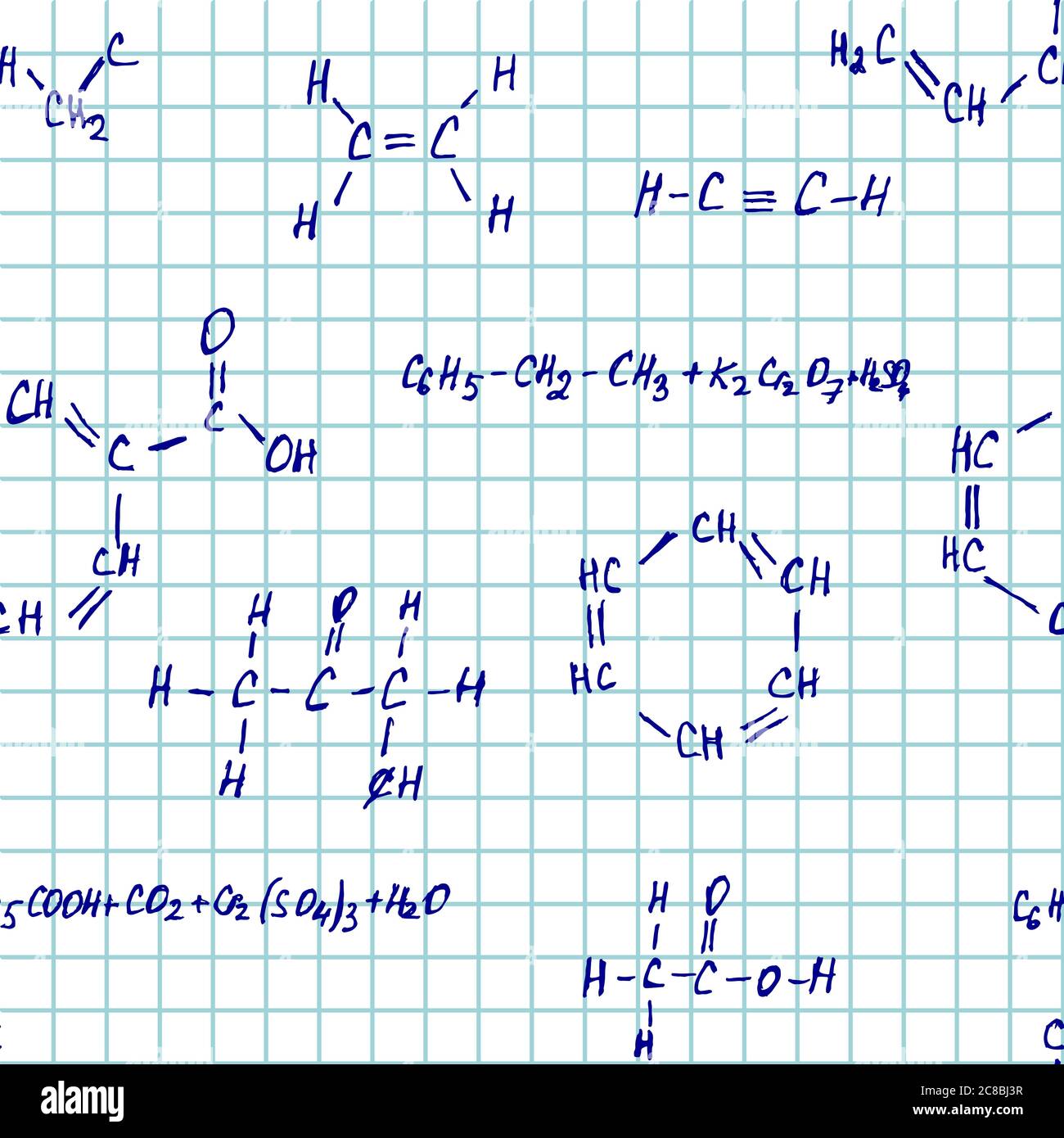 Seamlessly vector wallpaper chemistry scribbles on checked paper Stock ...