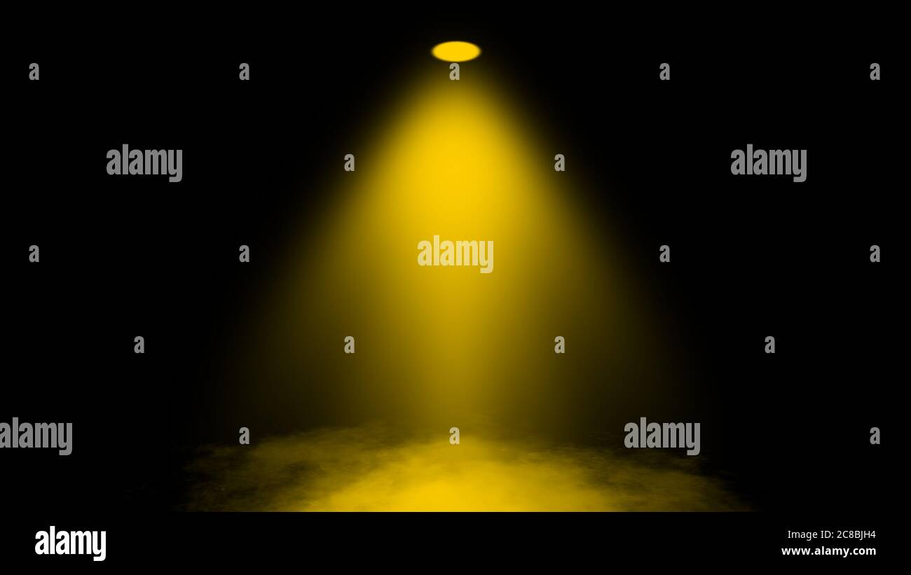 Mystical yellow spotlight with smoke on isolated black background ...