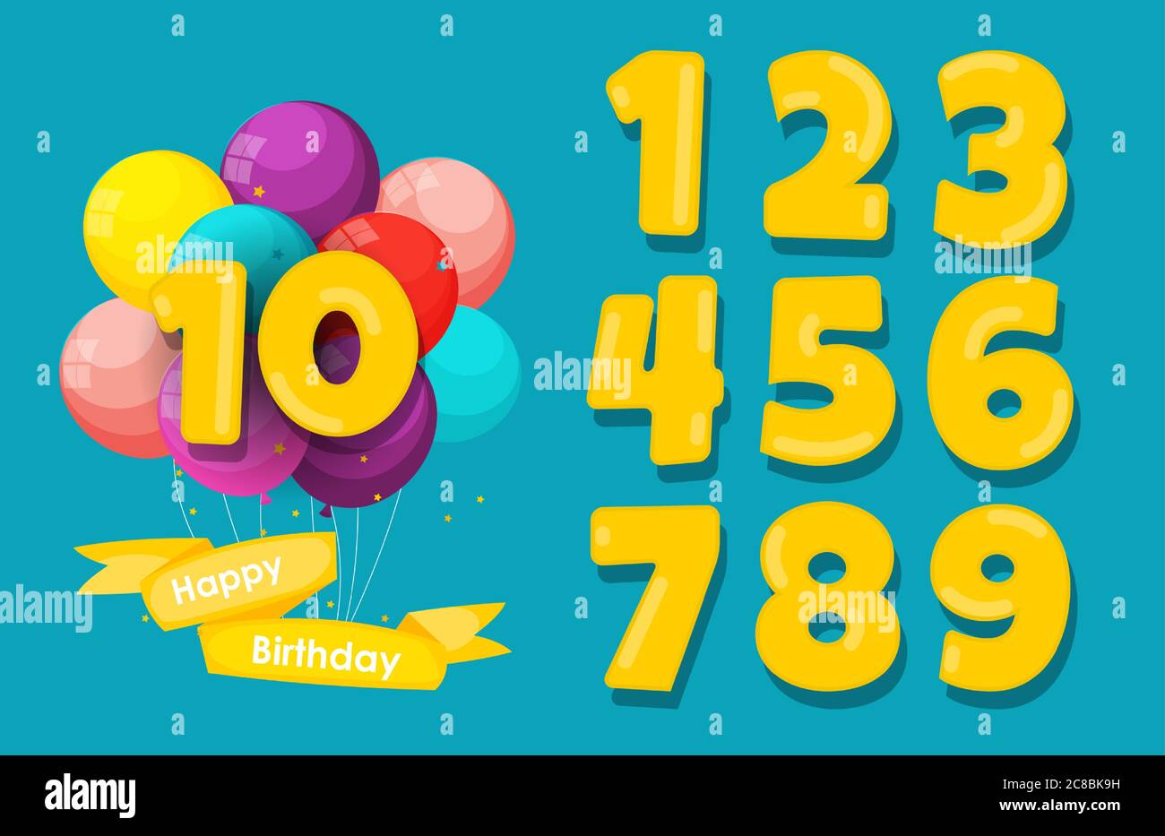 Set of happy birthday anniversary numbers congratulations, invitation ...