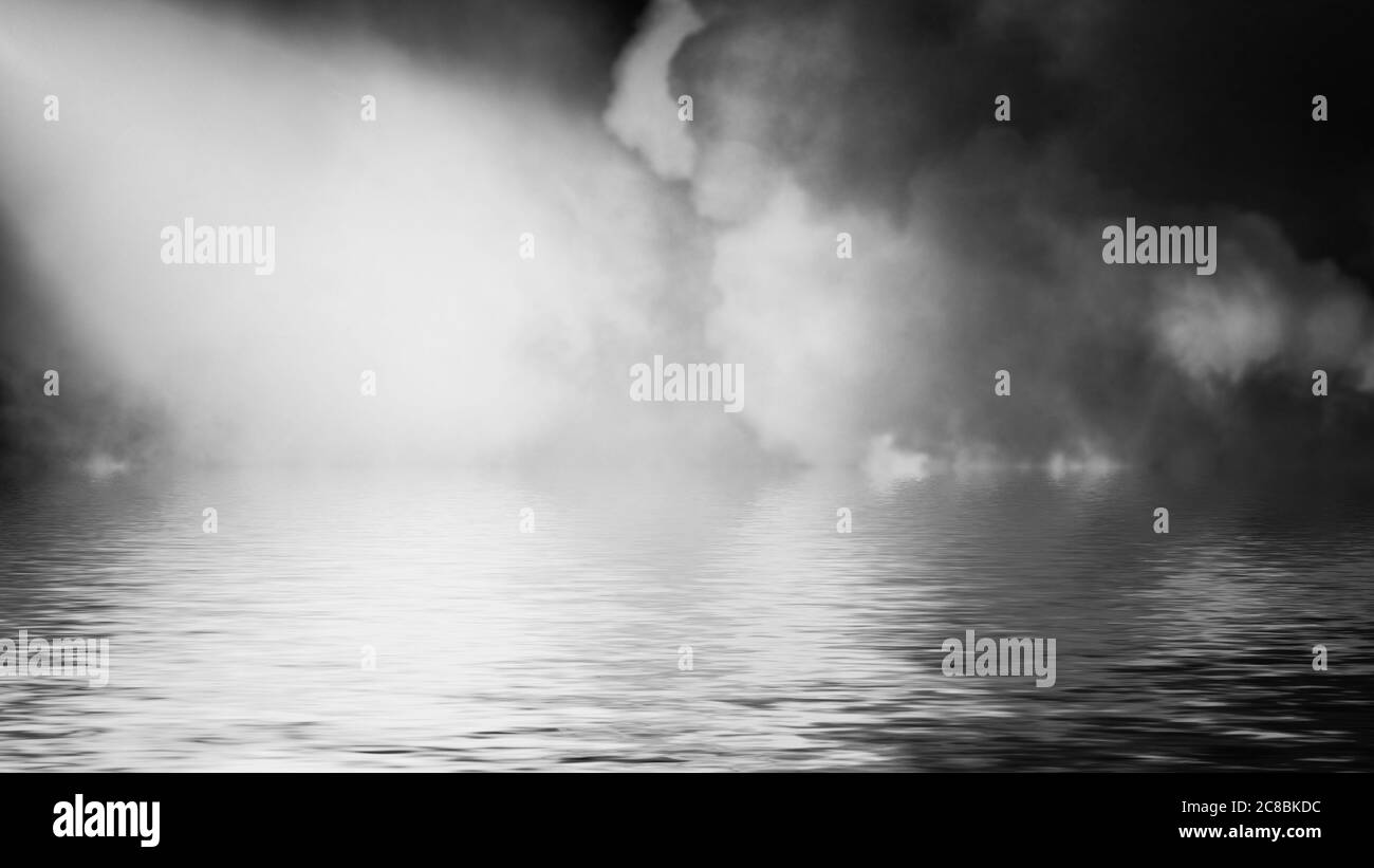 Spotlight smoke with reflection in water. Mistery fog texture ...