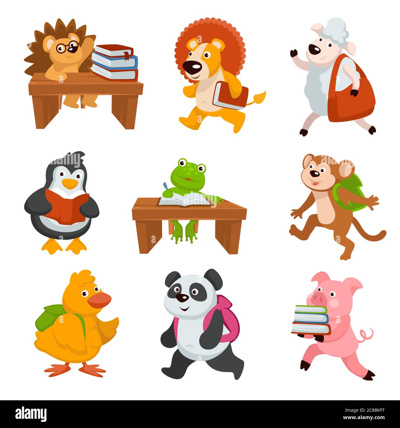 Baby animals carrying books and studying at school Stock Vector Image ...