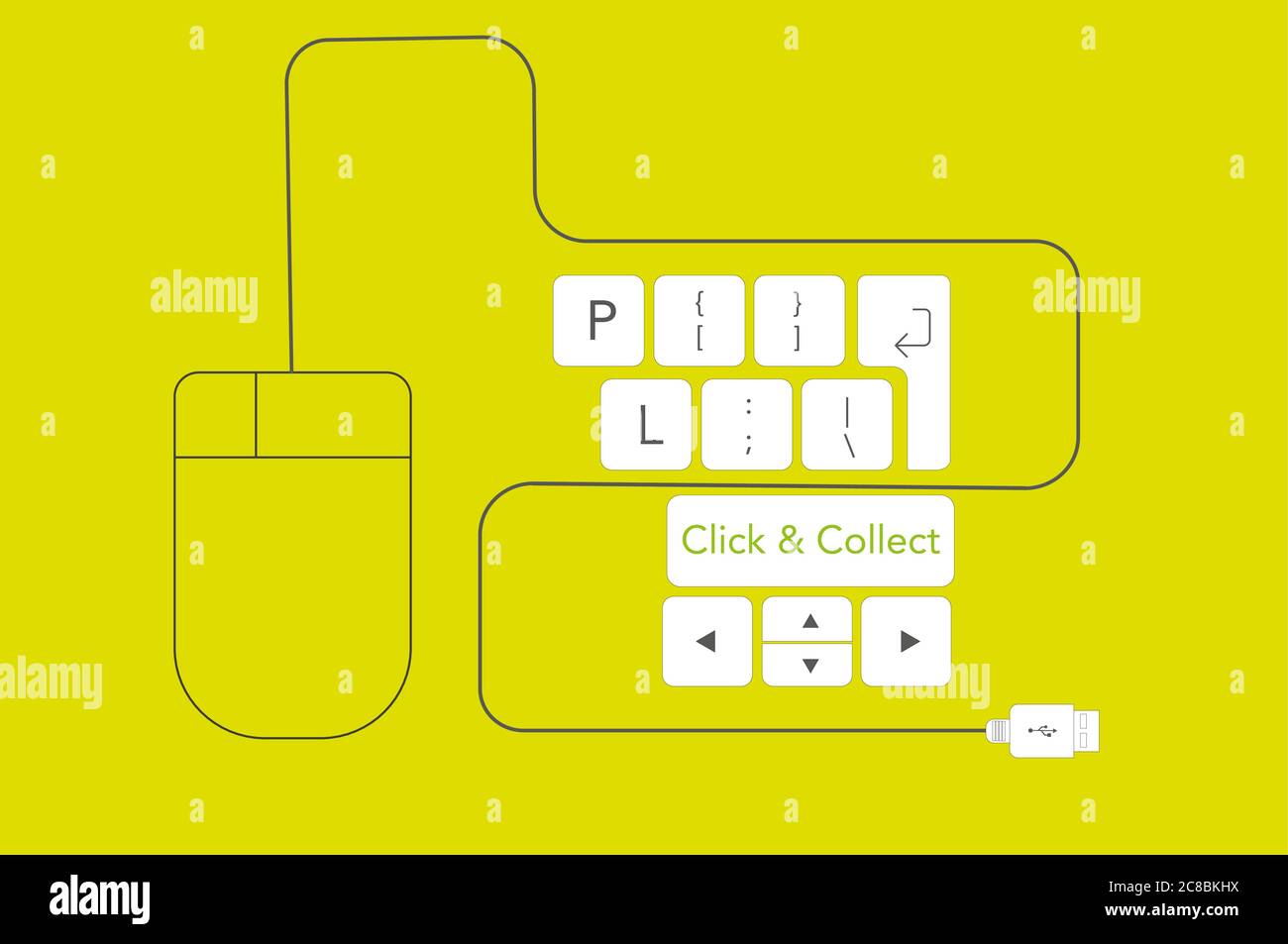Click and Collect internet shopping consept with keyboard and mouse ...