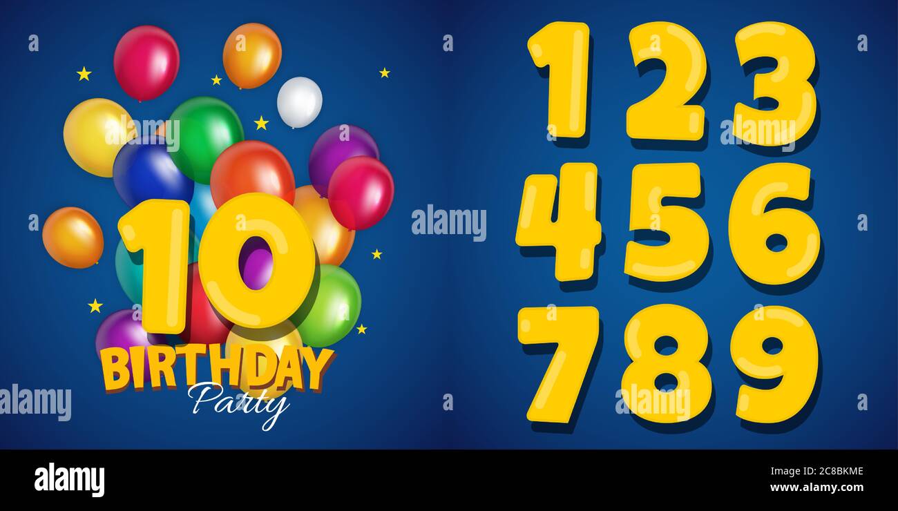 Set of happy birthday anniversary numbers congratulations, invitation ...