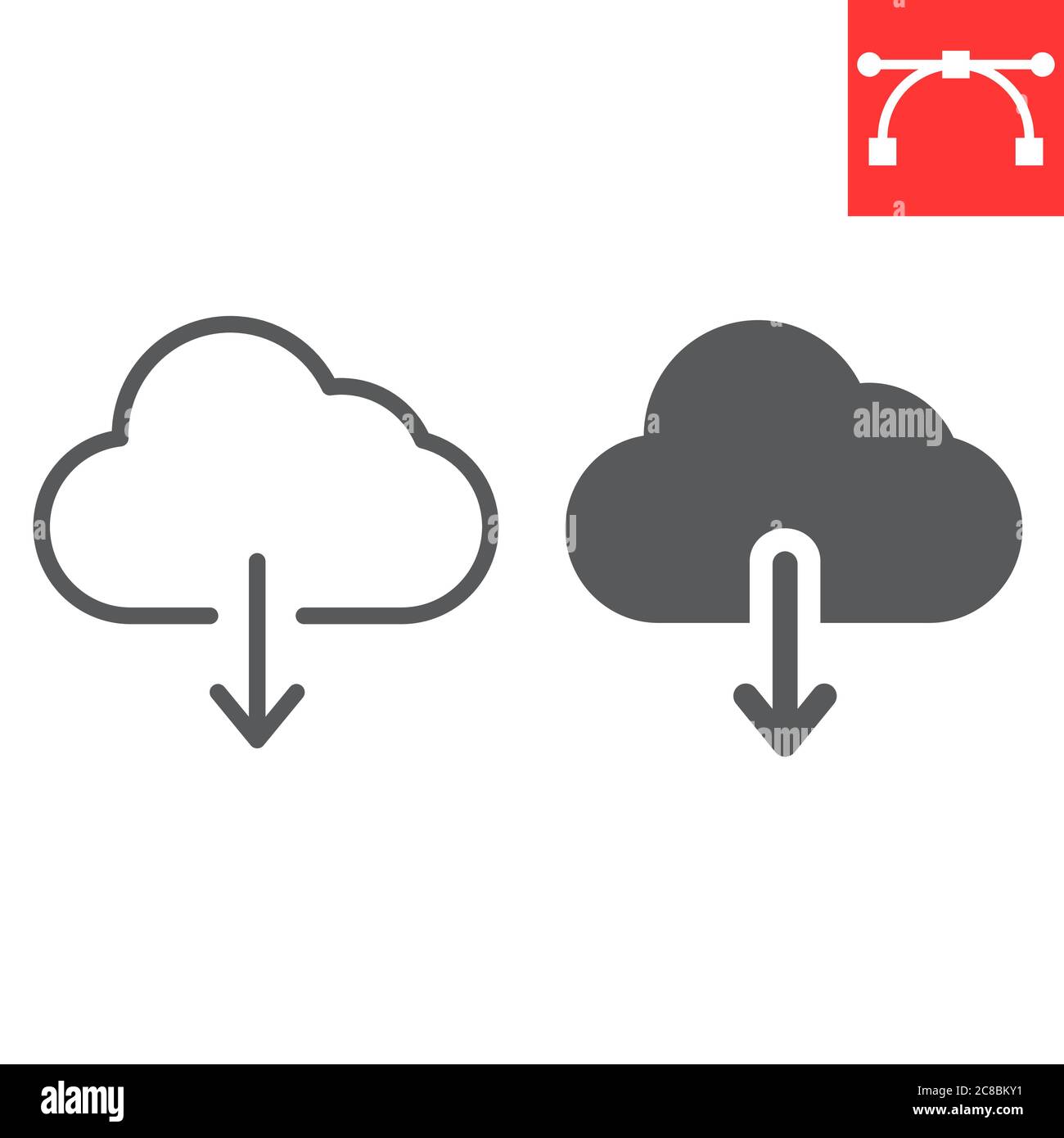 Cloud download line and glyph icon, ui and button, computing sign vector graphics, editable ...