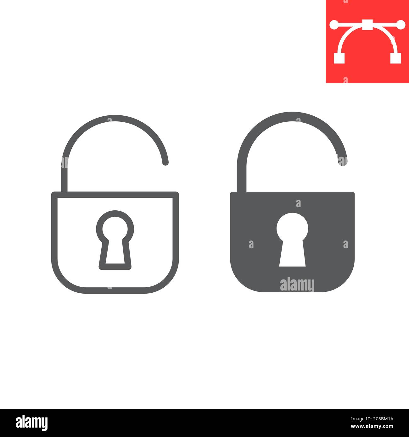 Unlock line and glyph icon, ui and button, padlock sign vector graphics ...