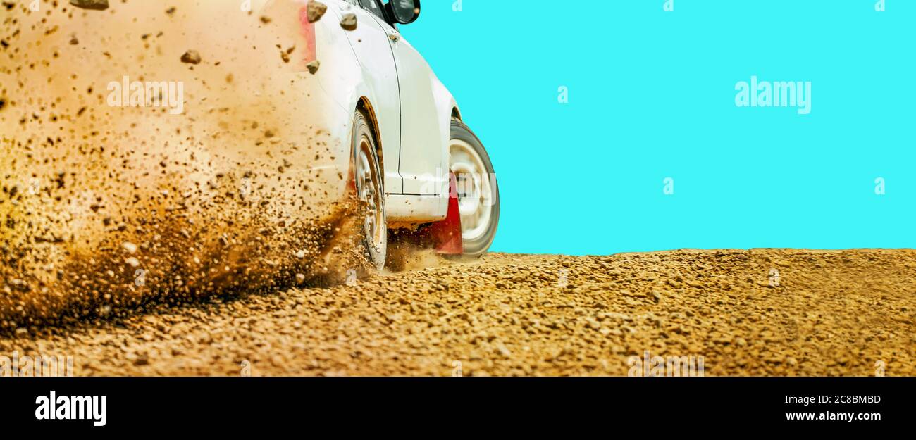 Rally race car drifting on dirt track Stock Photo - Alamy