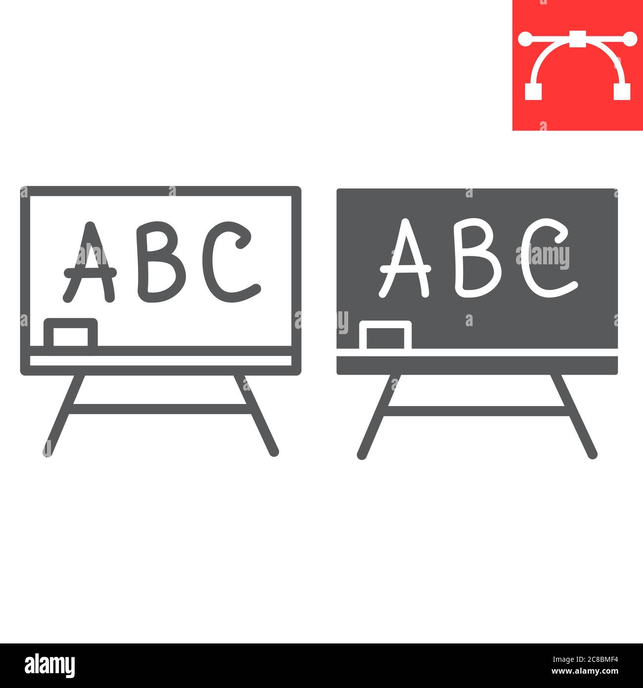 Blackboard line and glyph icon, school and education, classroom sign ...