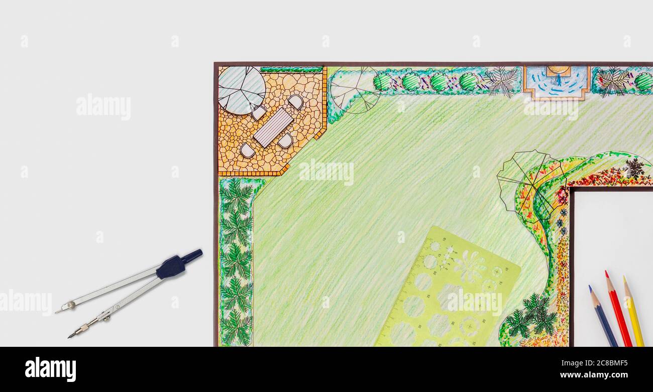 Landscape architect student designing garden plan in class Stock Photo ...