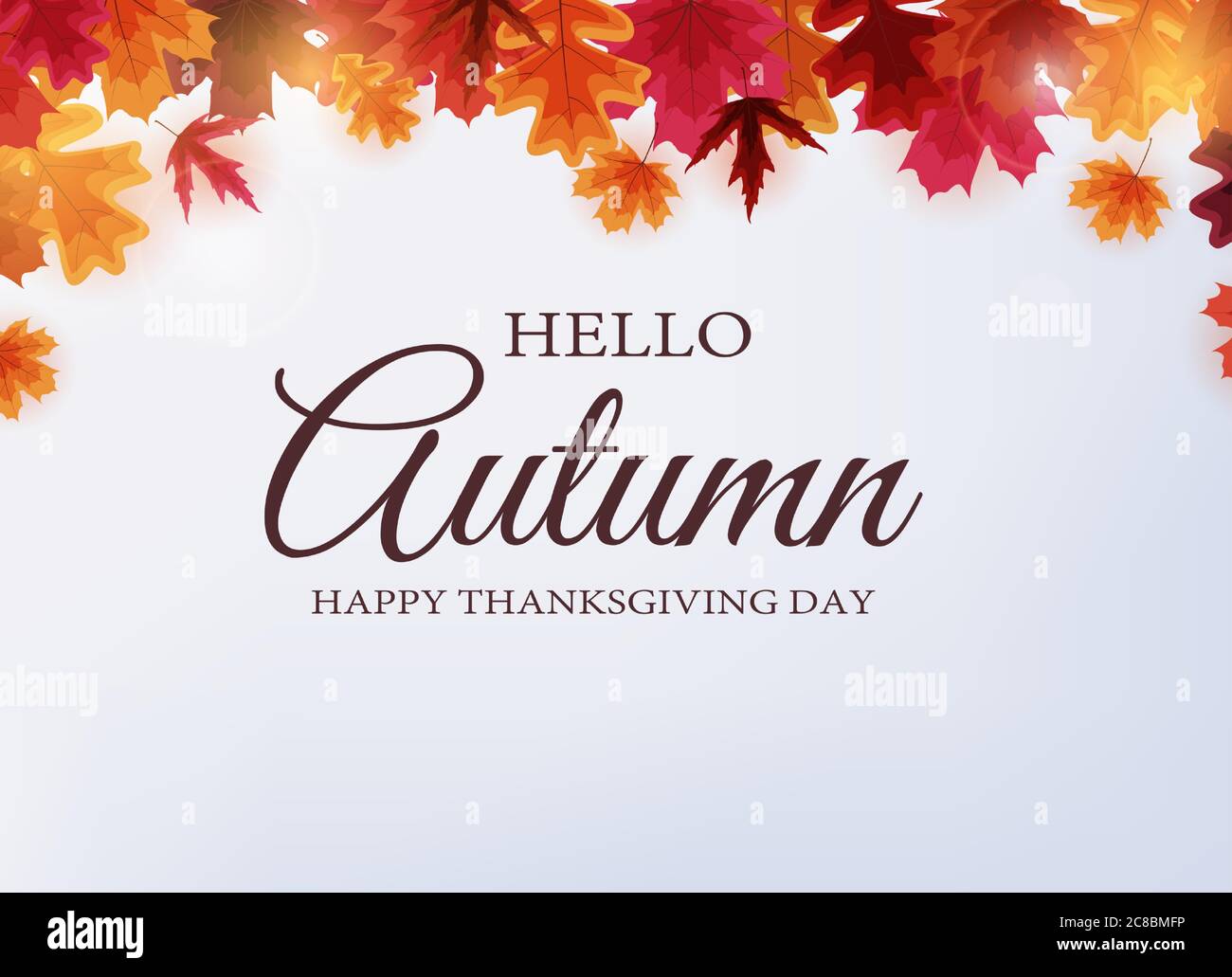 Hello Autumn. Happy Thanksgiving Day background with falling leaves ...