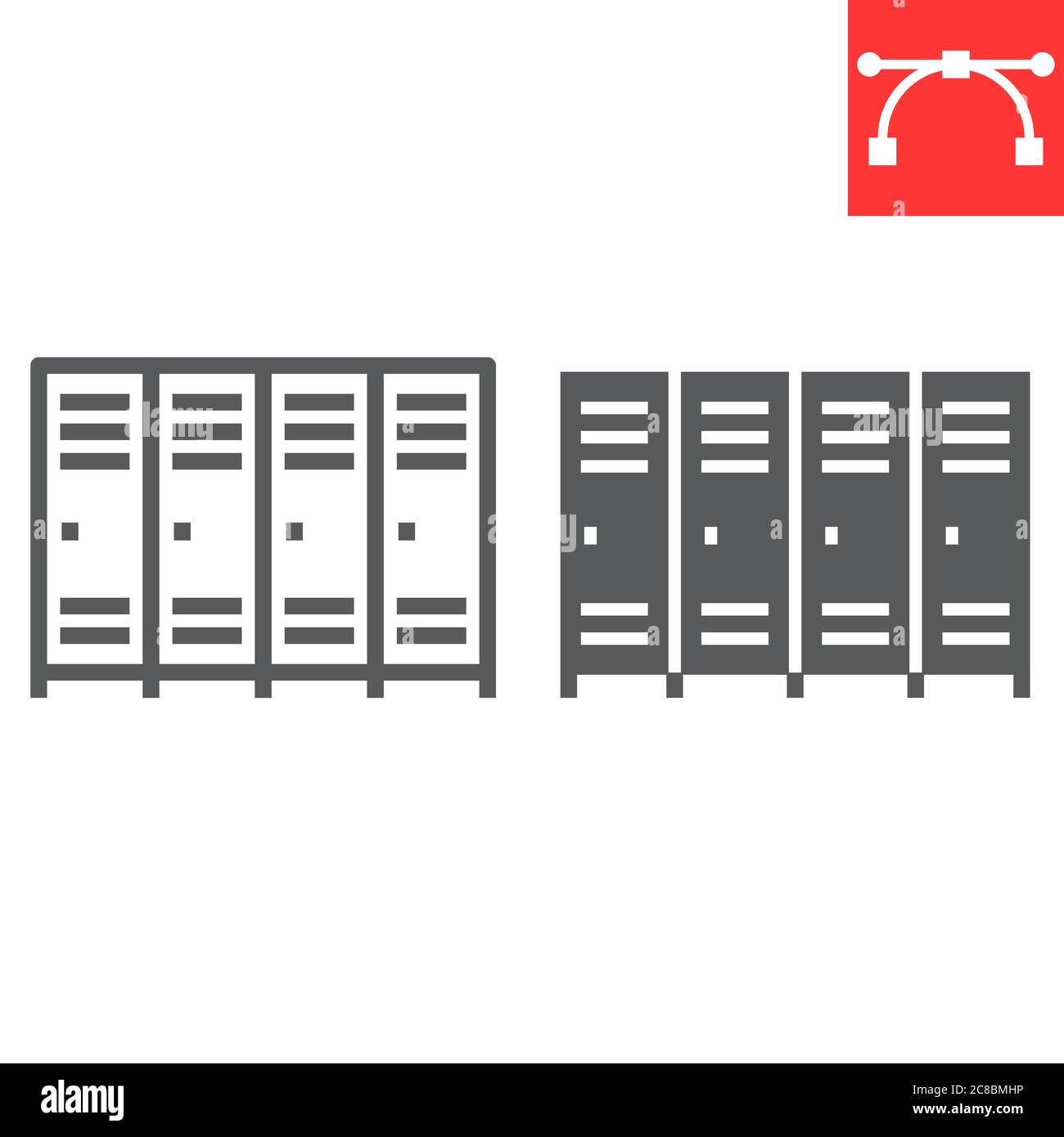 School lockers line and glyph icon, school and education, locker sign ...