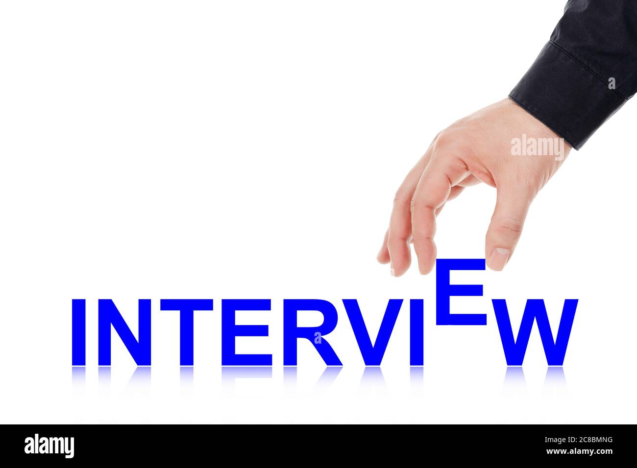 male hand placing letters to form the word interview Stock Photo - Alamy