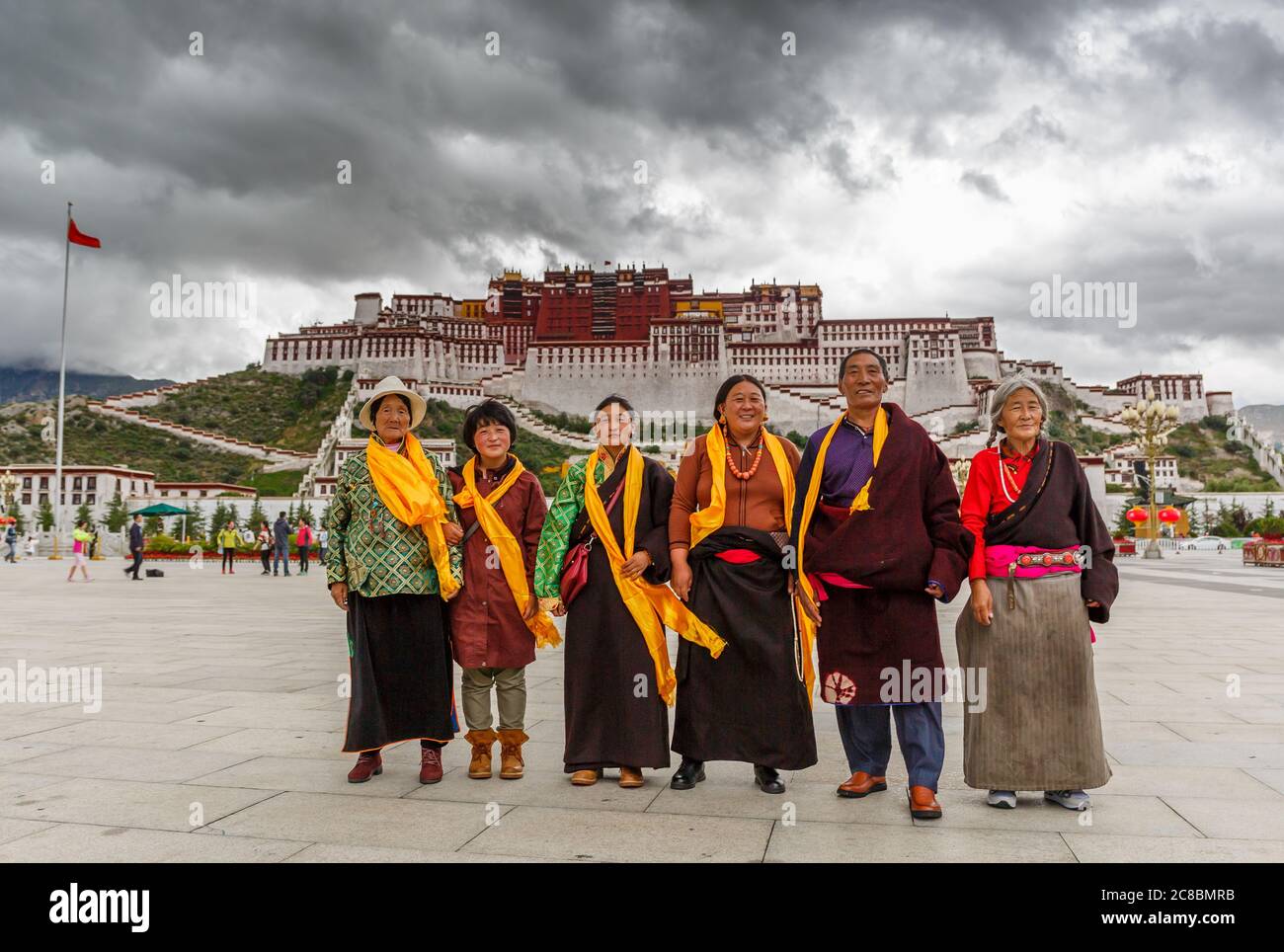 Lhasa, Tibet / China - Jul 29, 2017: Pilgrims posing in front of Potala ...